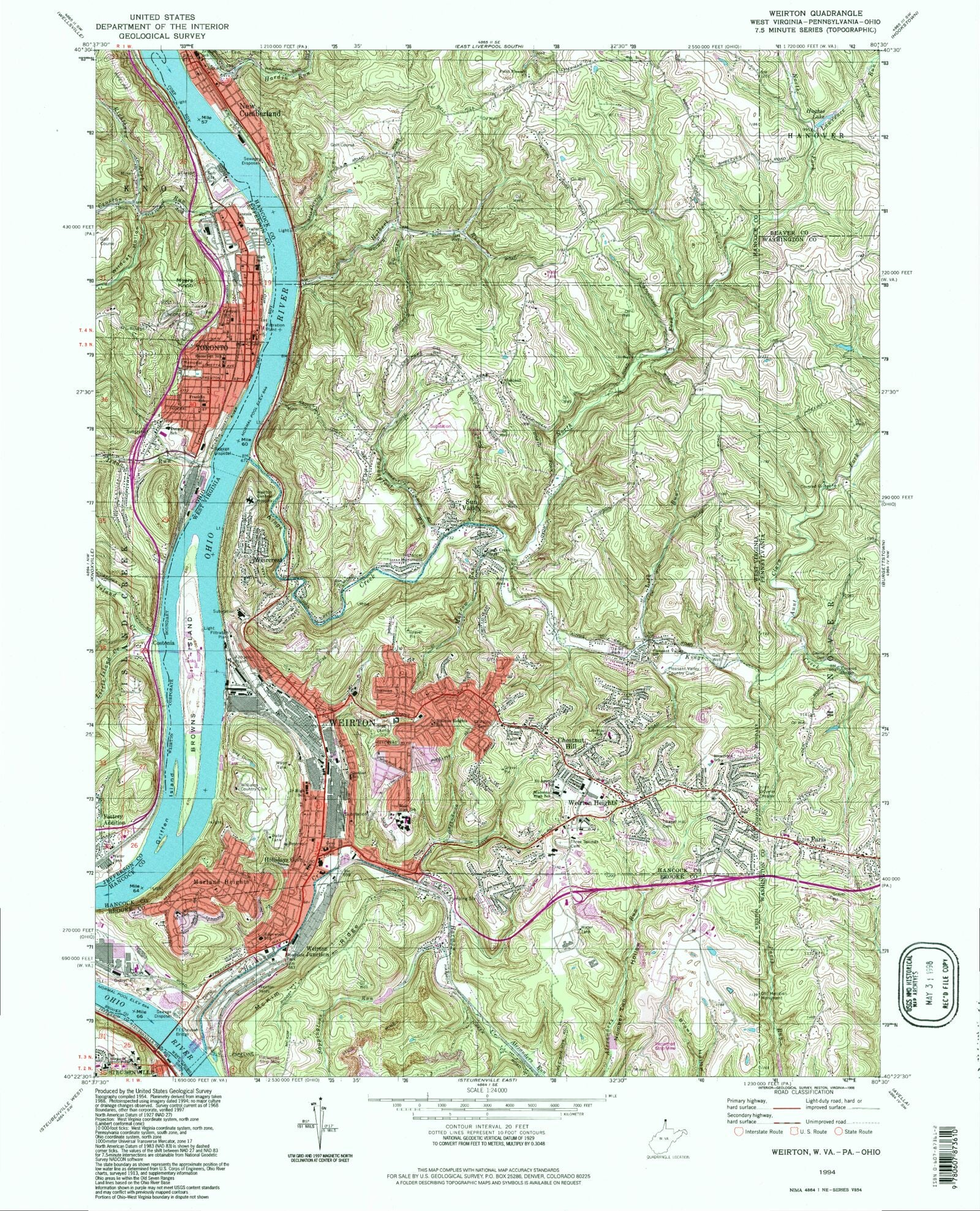 Classic USGS Weirton West Virginia 7.5'x7.5' Topo Map – MyTopo Map Store