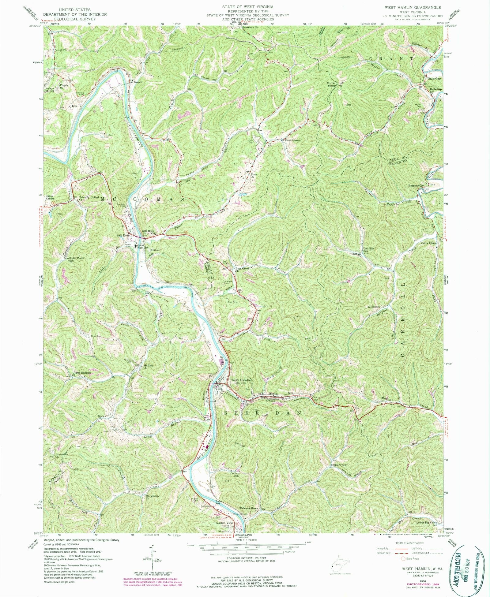 Classic USGS West Hamlin West Virginia 7.5'x7.5' Topo Map – MyTopo Map ...