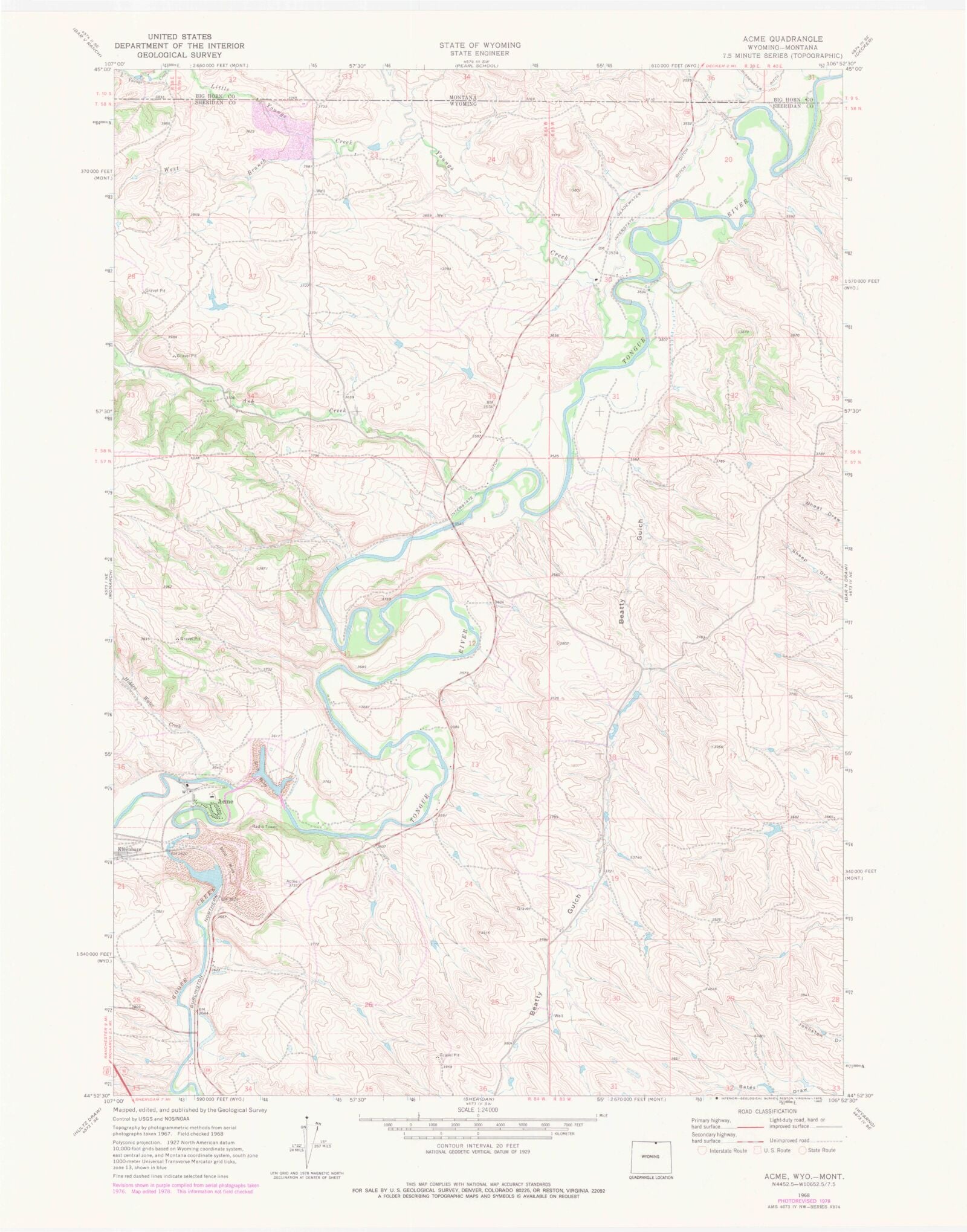 Classic USGS Acme Wyoming 7.5'x7.5' Topo Map – MyTopo Map Store