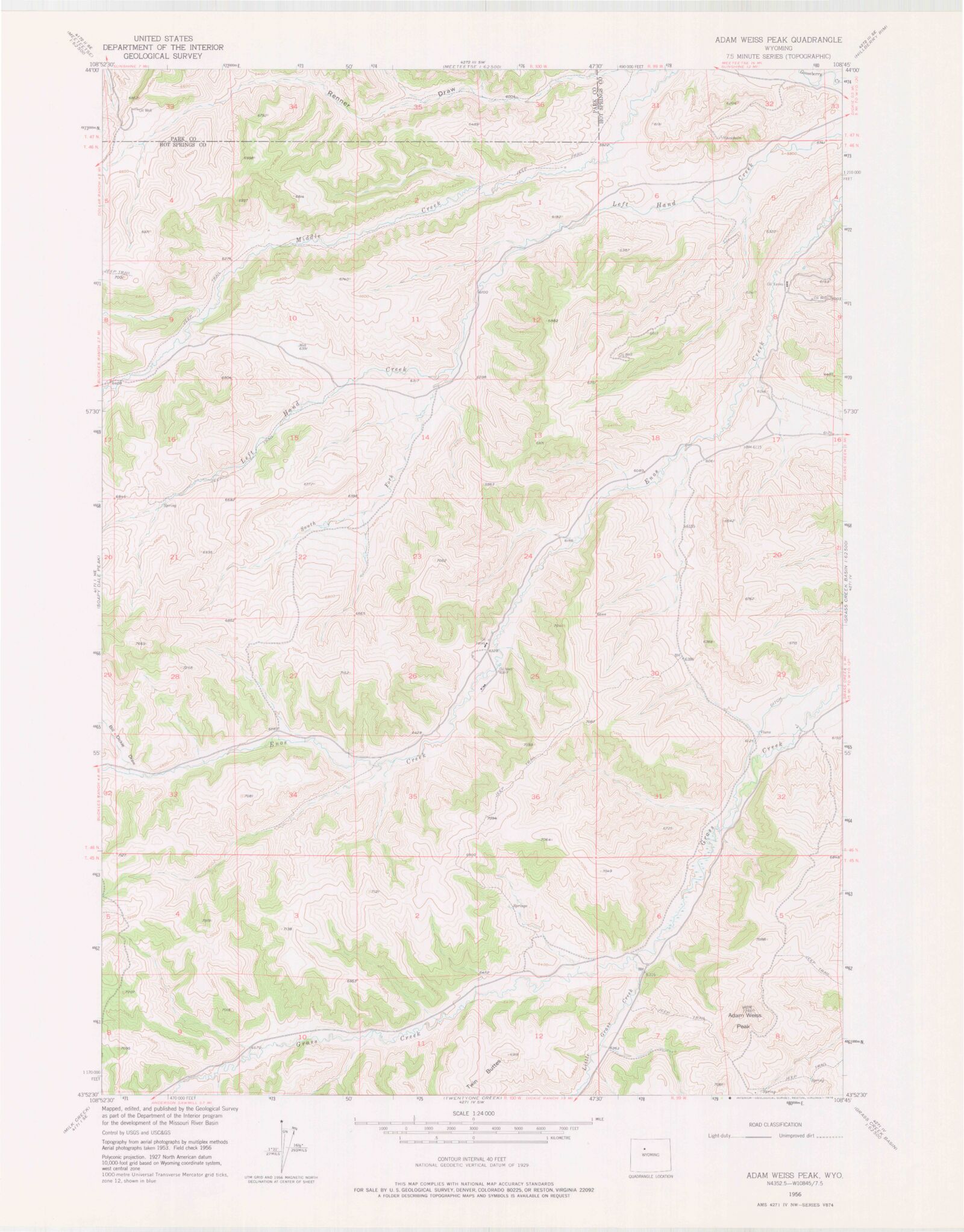 Classic USGS Adam Weiss Peak Wyoming 7.5'x7.5' Topo Map – MyTopo Map Store