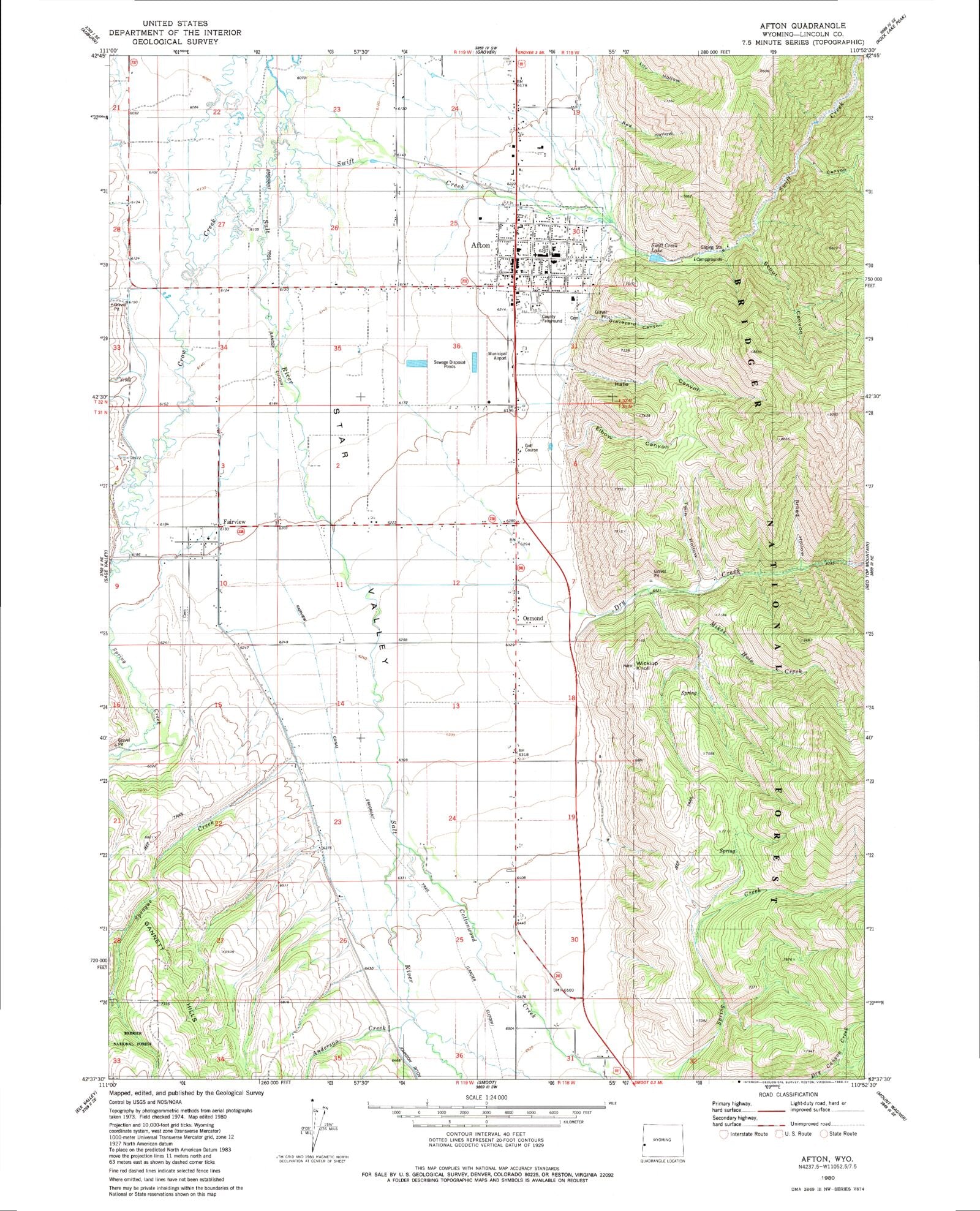 Classic USGS Afton Wyoming 7.5'x7.5' Topo Map – MyTopo Map Store