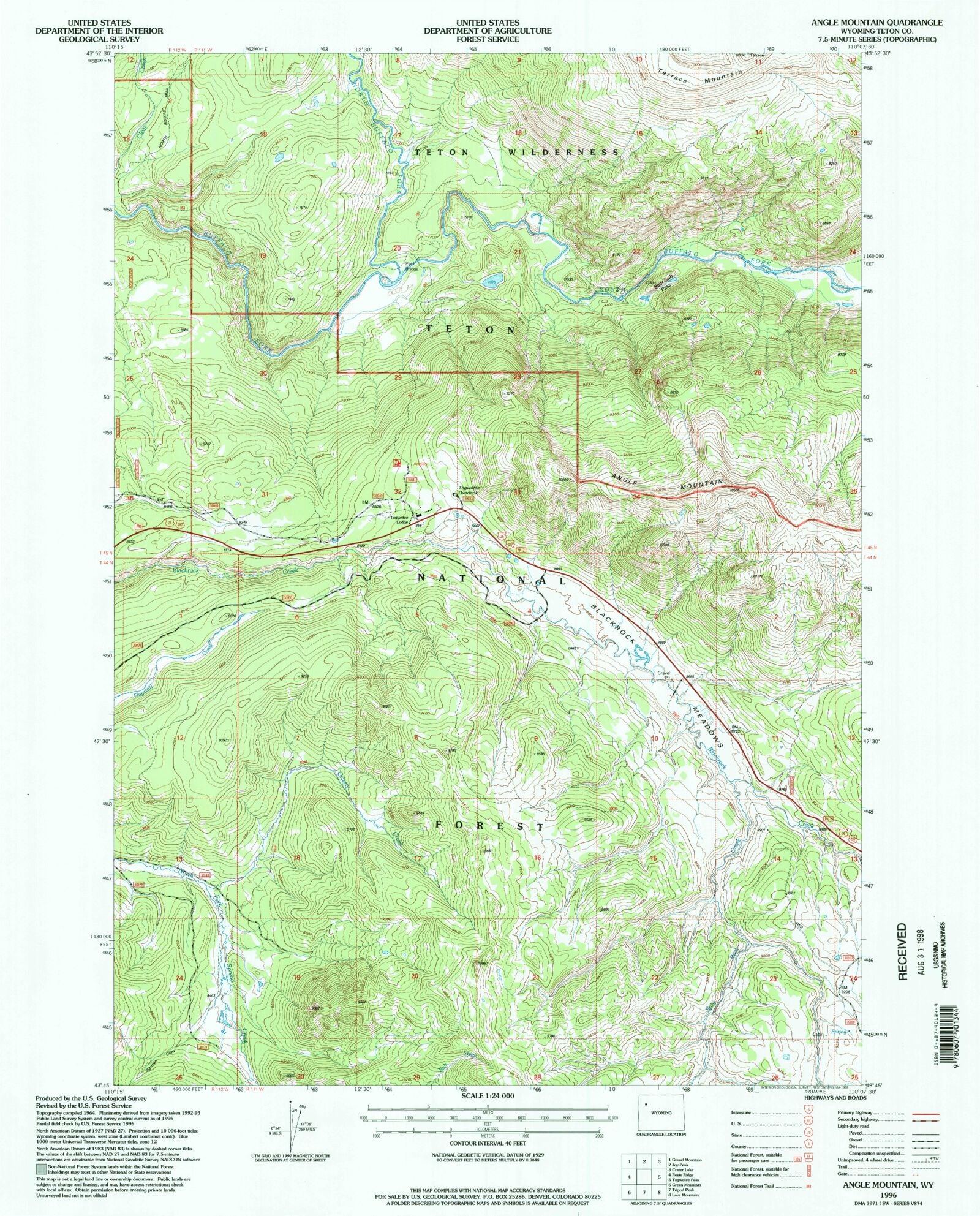 Classic USGS Angle Mountain Wyoming 7.5'x7.5' Topo Map – MyTopo Map Store
