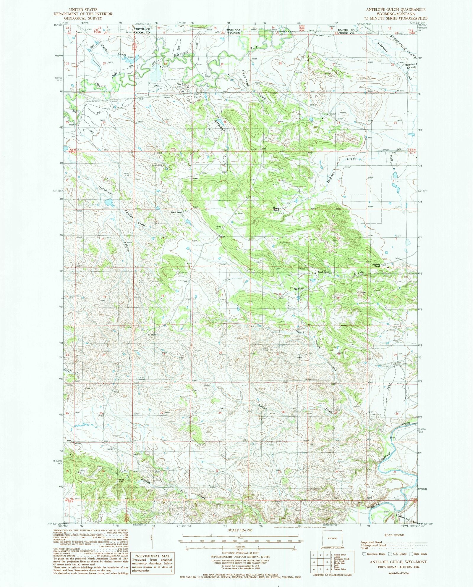 Classic USGS Antelope Gulch Wyoming 7.5'x7.5' Topo Map – MyTopo Map Store