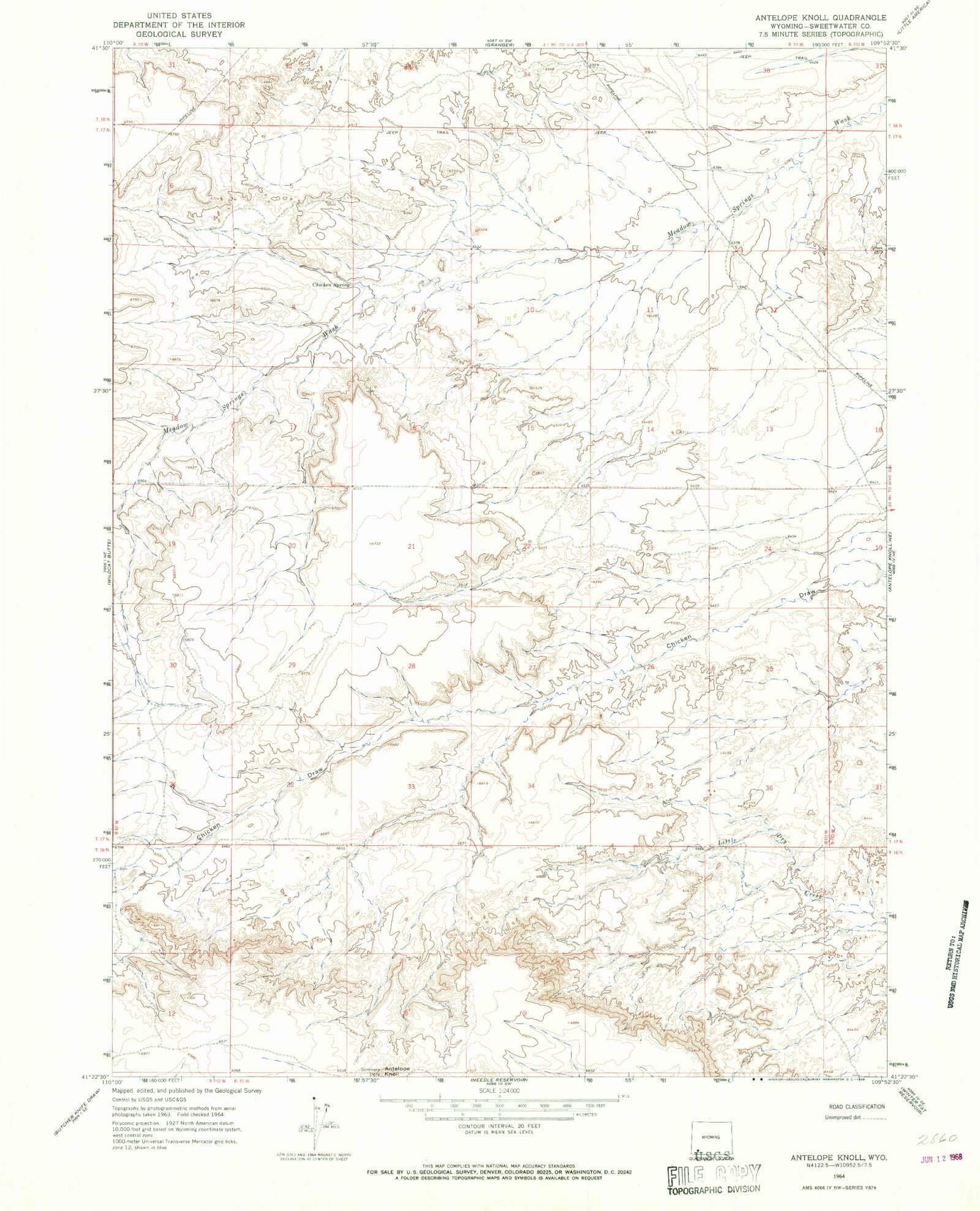 Classic USGS Antelope Knoll Wyoming 7.5'x7.5' Topo Map – MyTopo Map Store