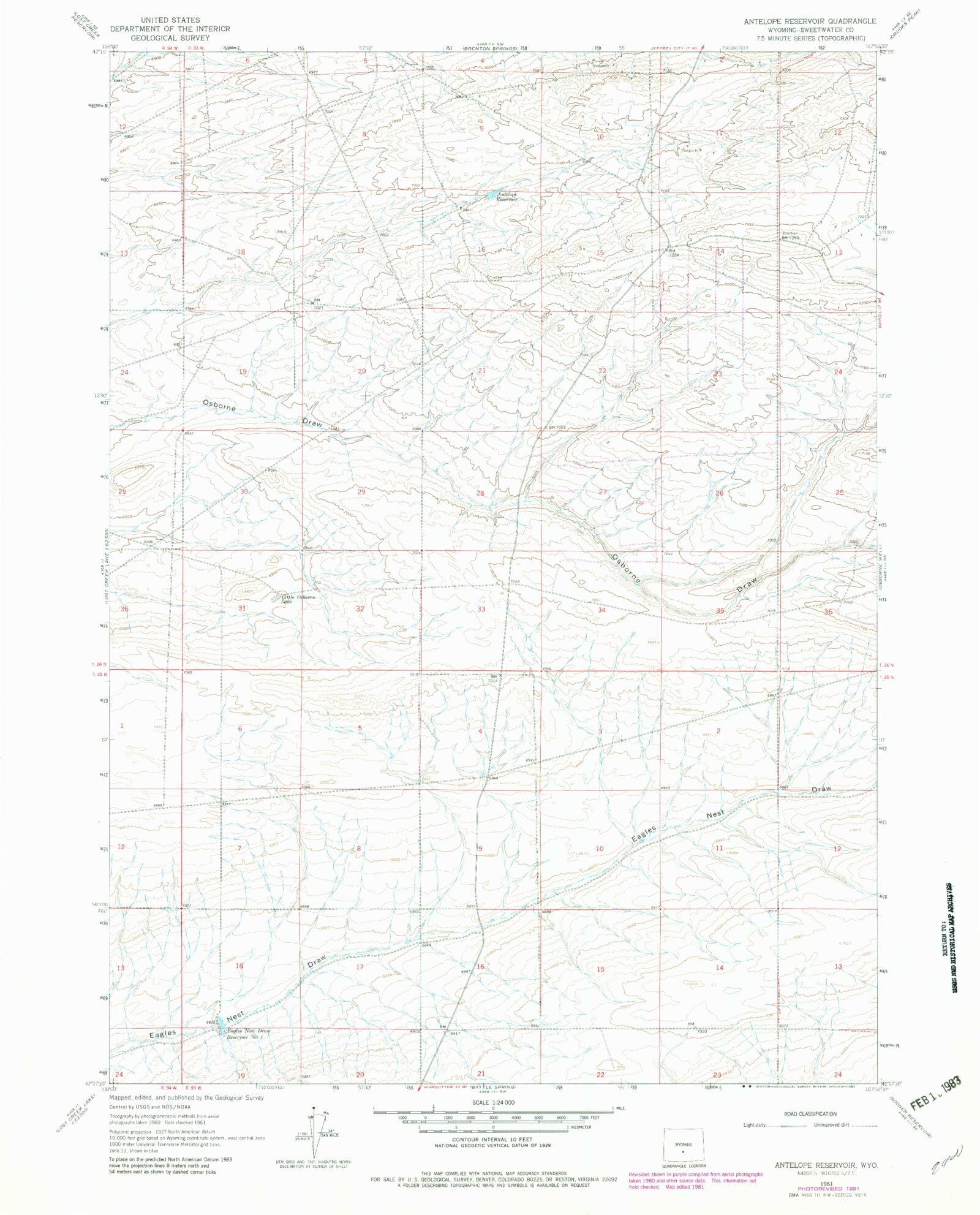 Classic USGS Antelope Reservoir Wyoming 7.5'x7.5' Topo Map – MyTopo Map ...
