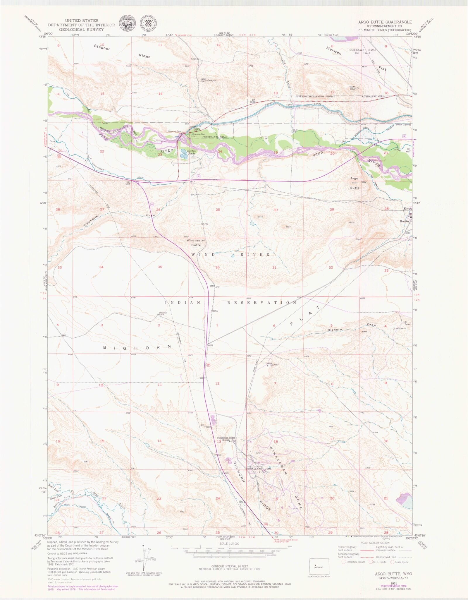 Classic USGS Argo Butte Wyoming 7.5'x7.5' Topo Map – MyTopo Map Store