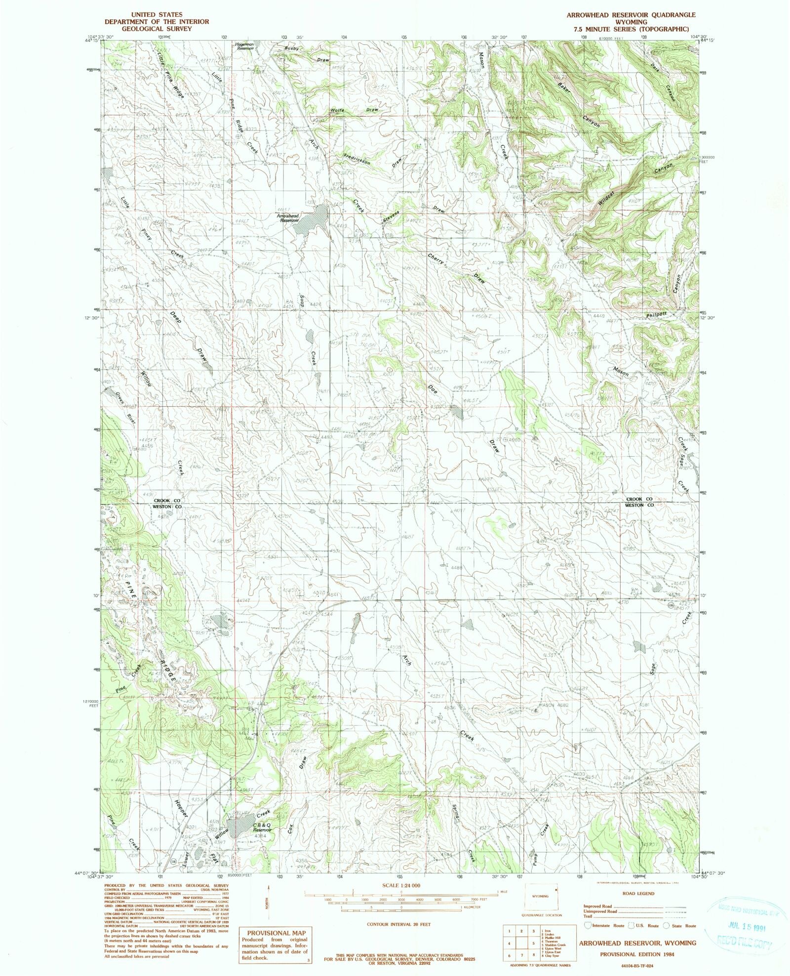 Classic USGS Arrowhead Reservoir Wyoming 7.5'x7.5' Topo Map – MyTopo ...
