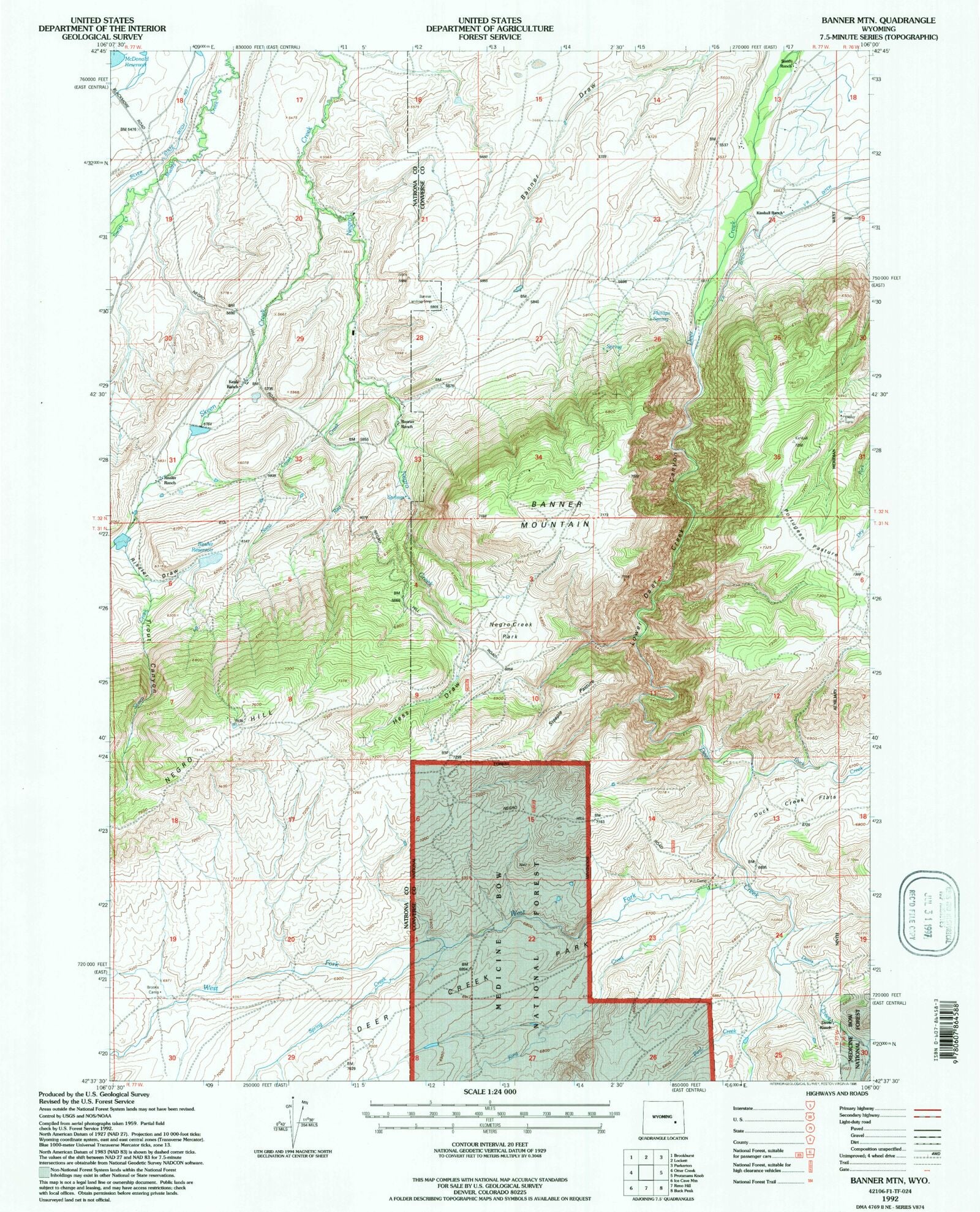 Classic USGS Banner Mountain Wyoming 7.5'x7.5' Topo Map – MyTopo Map Store