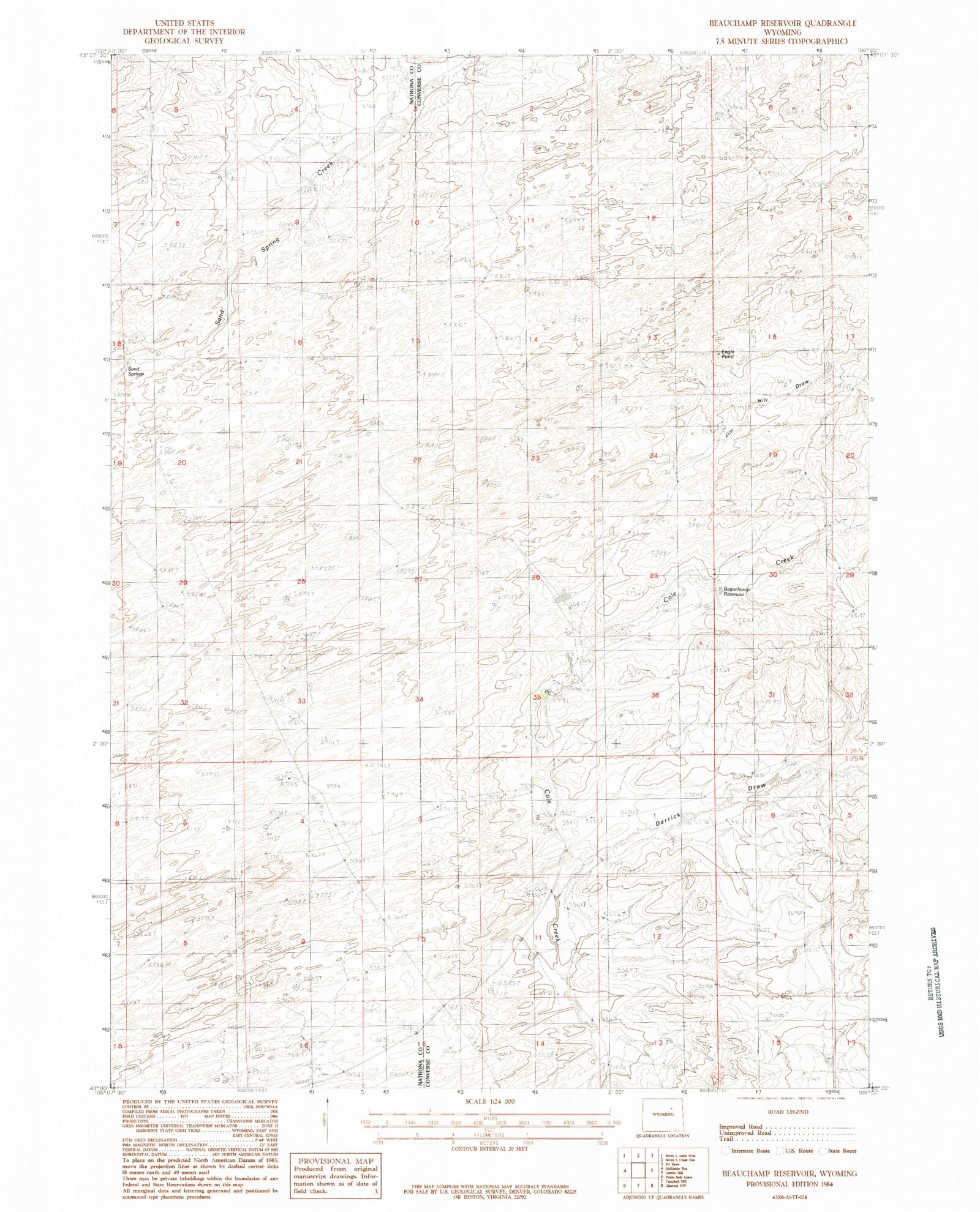 Classic USGS Beauchamp Reservoir Wyoming 7.5'x7.5' Topo Map – MyTopo ...
