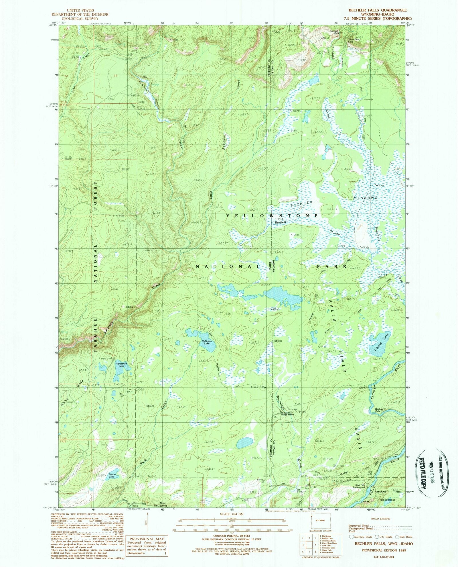 Classic USGS Bechler Falls Wyoming 7.5'x7.5' Topo Map – MyTopo Map Store