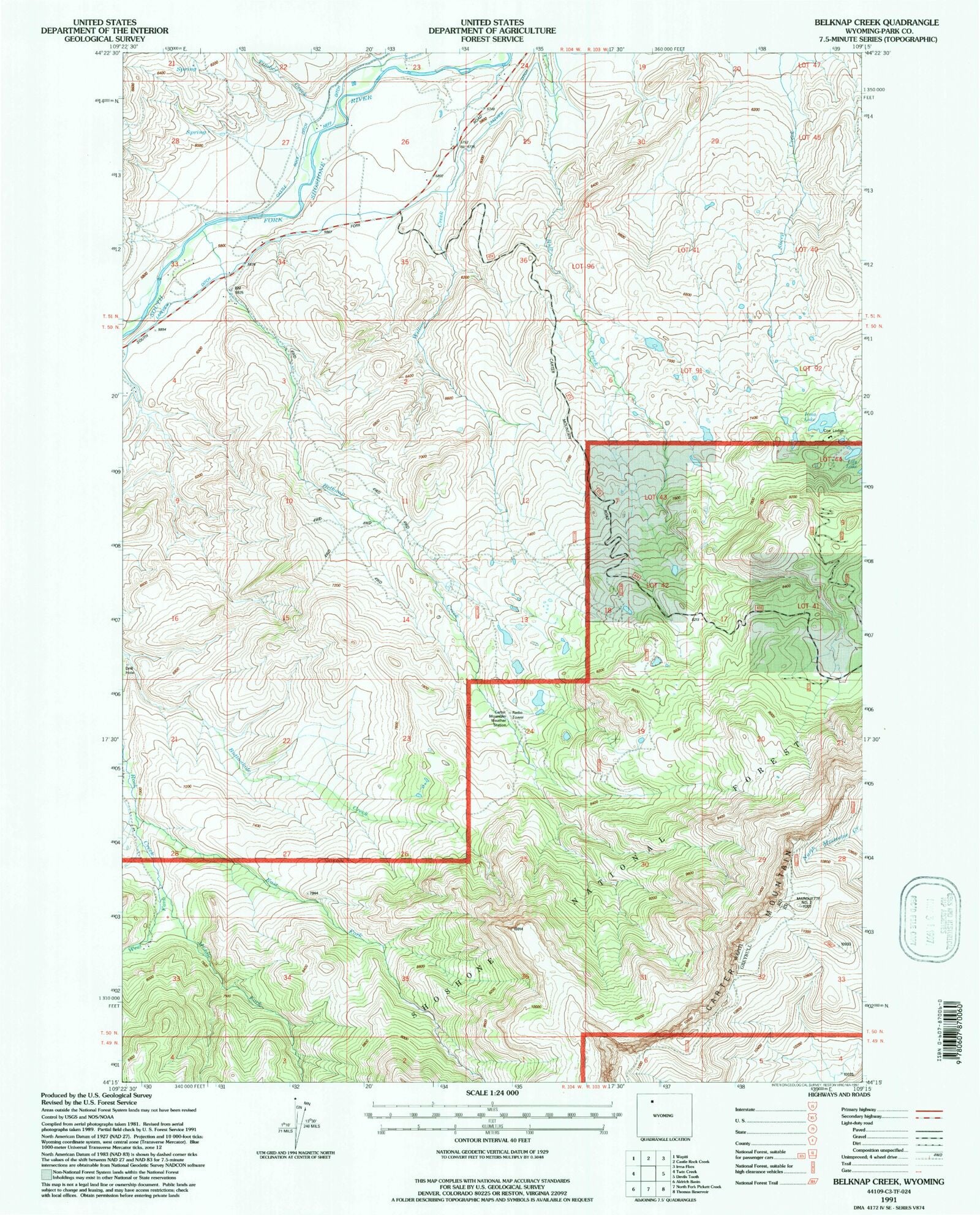Classic USGS Belknap Creek Wyoming 7.5'x7.5' Topo Map – MyTopo Map Store