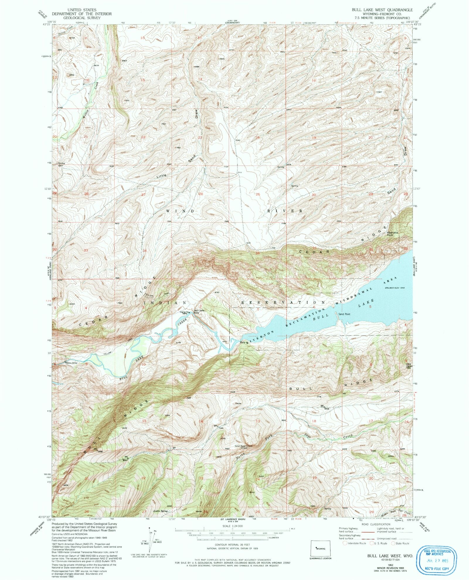 Classic USGS Bull Lake West Wyoming 7.5'x7.5' Topo Map – MyTopo Map Store