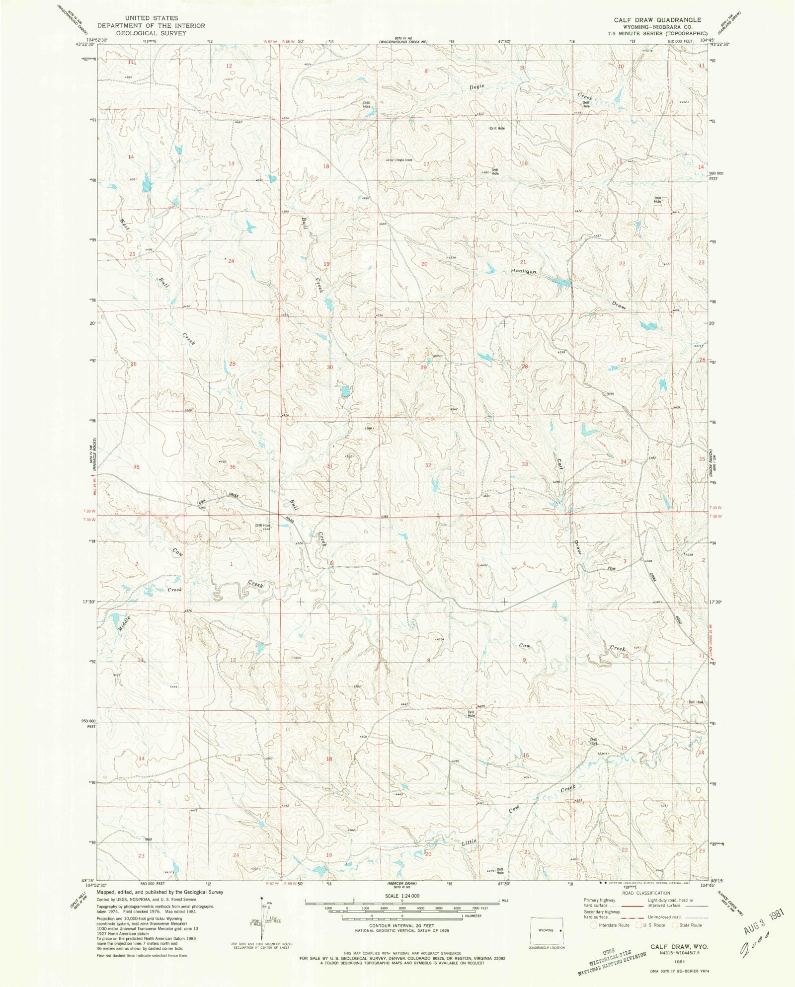 Classic USGS Calf Draw Wyoming 7.5'x7.5' Topo Map – MyTopo Map Store