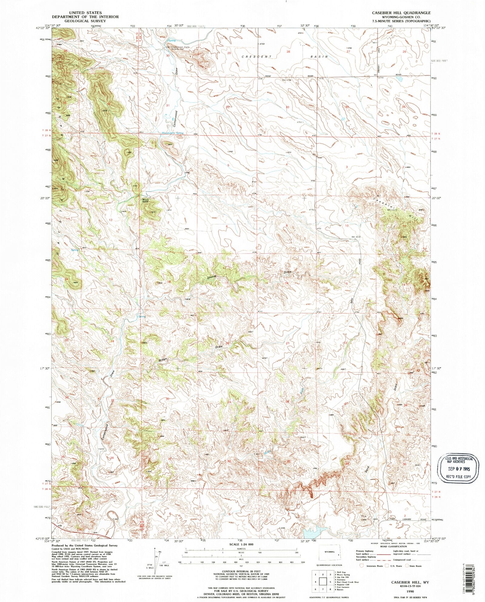 Classic USGS Casebier Hill Wyoming 7.5'x7.5' Topo Map – MyTopo Map Store