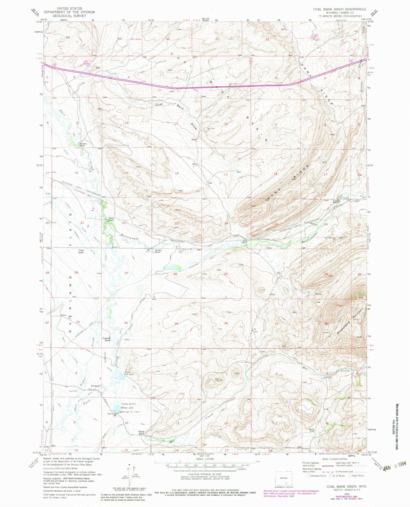 Classic USGS Coal Bank Basin Wyoming 7.5'x7.5' Topo Map – MyTopo Map Store