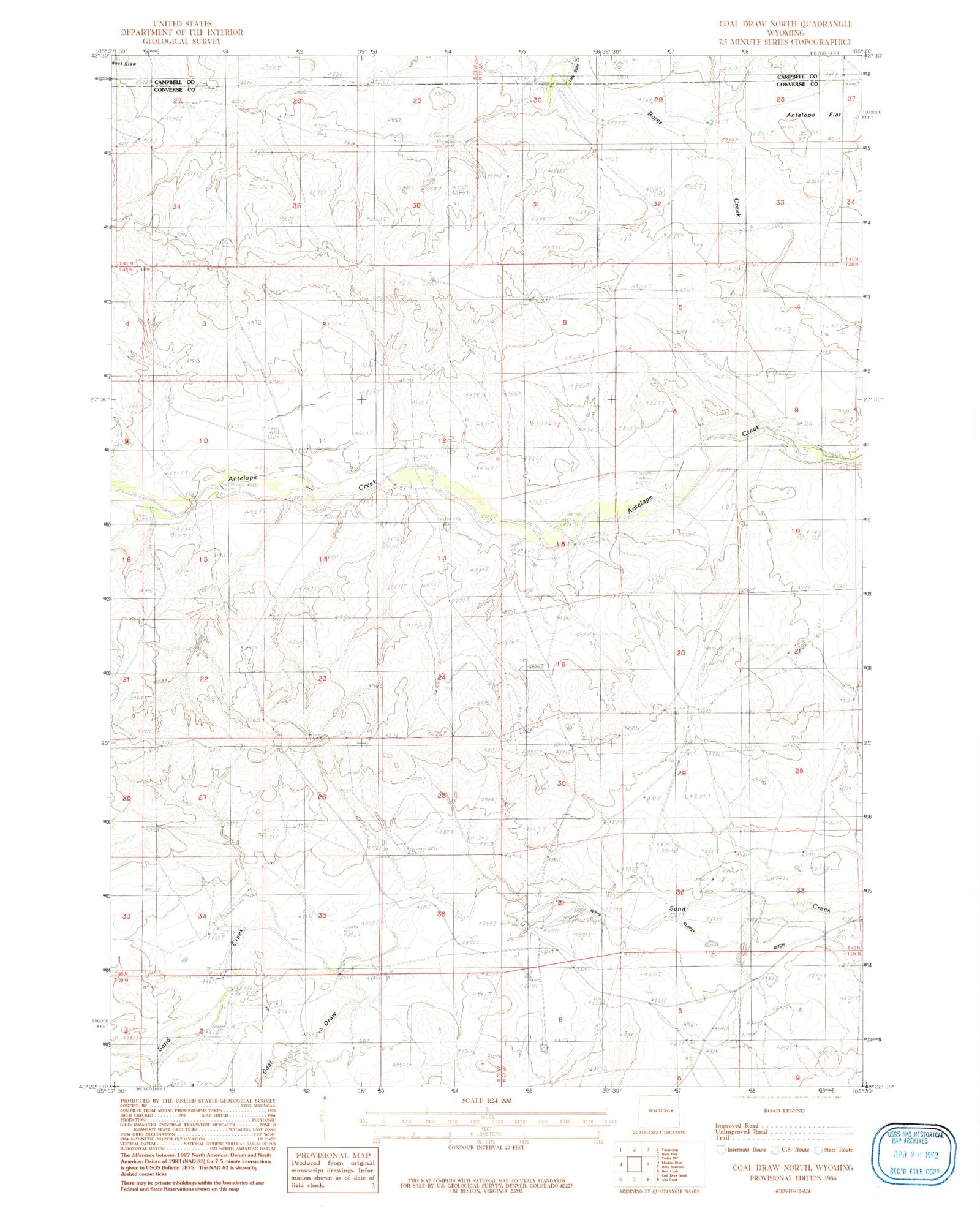Classic USGS Coal Draw North Wyoming 7.5'x7.5' Topo Map – MyTopo Map Store
