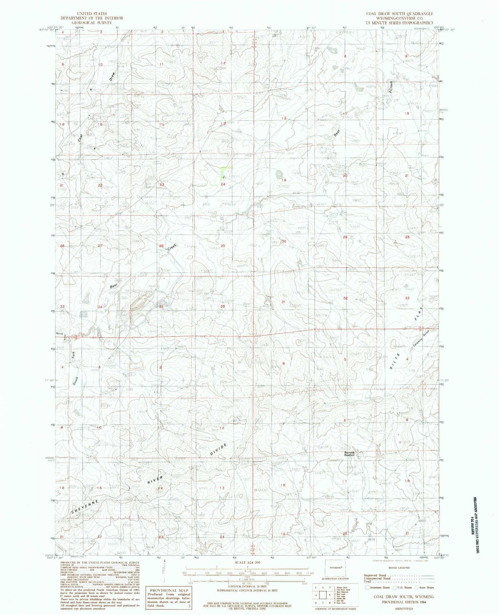 Classic USGS Coal Draw South Wyoming 7.5'x7.5' Topo Map – MyTopo Map Store