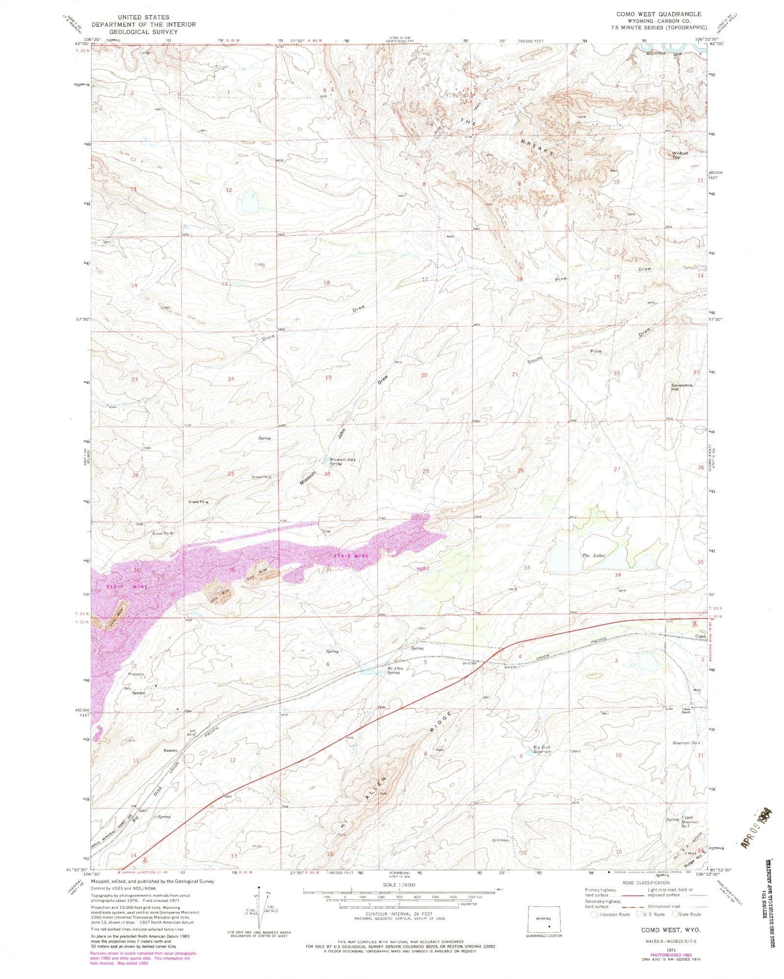 Classic USGS Como West Wyoming 7.5'x7.5' Topo Map – MyTopo Map Store