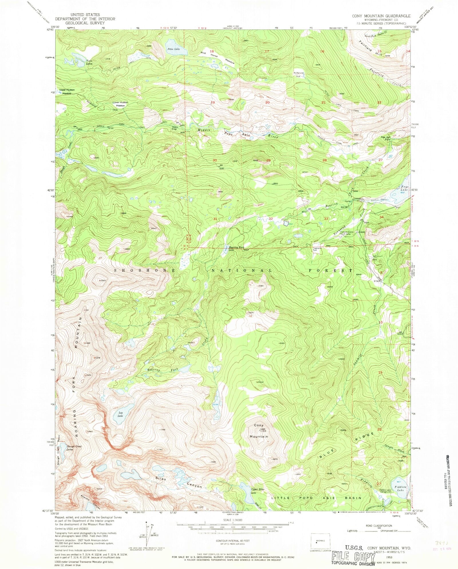 USGS Classic Cony Mountain Wyoming 7.5'x7.5' Topo Map – MyTopo Map Store