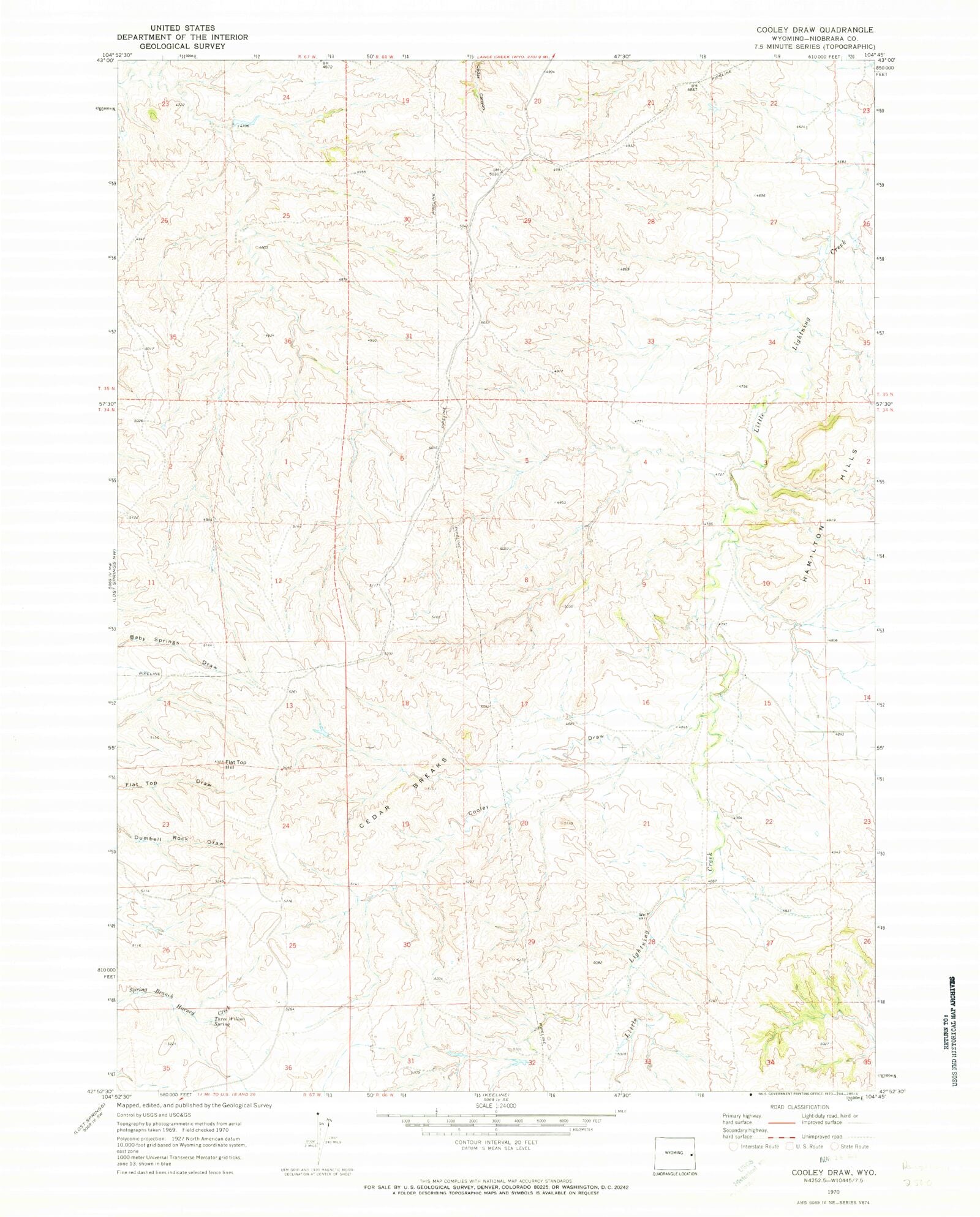 Classic USGS Cooley Draw Wyoming 7.5'x7.5' Topo Map – MyTopo Map Store