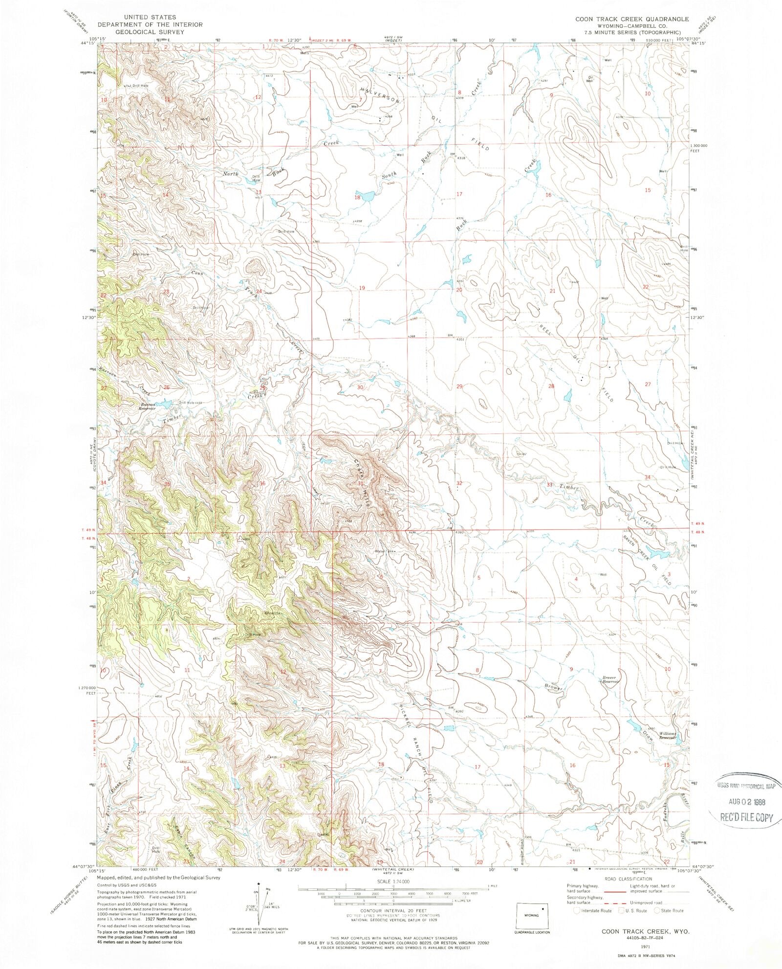 Classic USGS Coon Track Creek Wyoming 7.5'x7.5' Topo Map – MyTopo Map Store