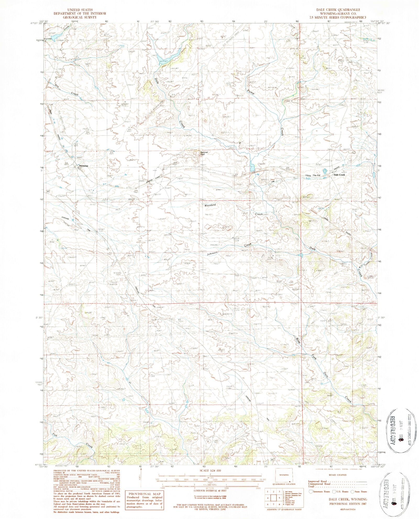 Classic USGS Dale Creek Wyoming 7.5'x7.5' Topo Map – MyTopo Map Store
