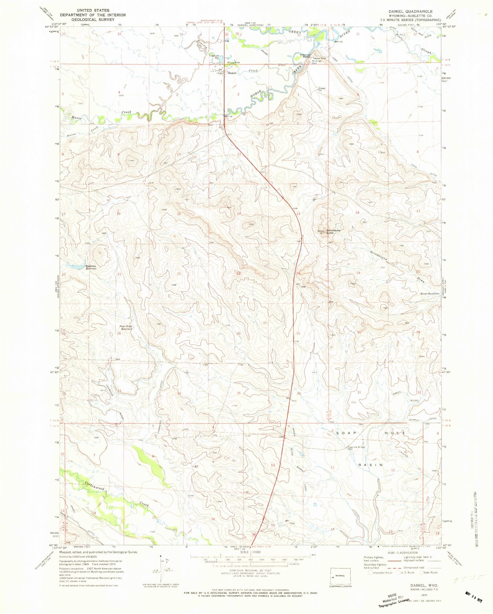 Classic USGS Daniel Wyoming 7.5'x7.5' Topo Map – MyTopo Map Store