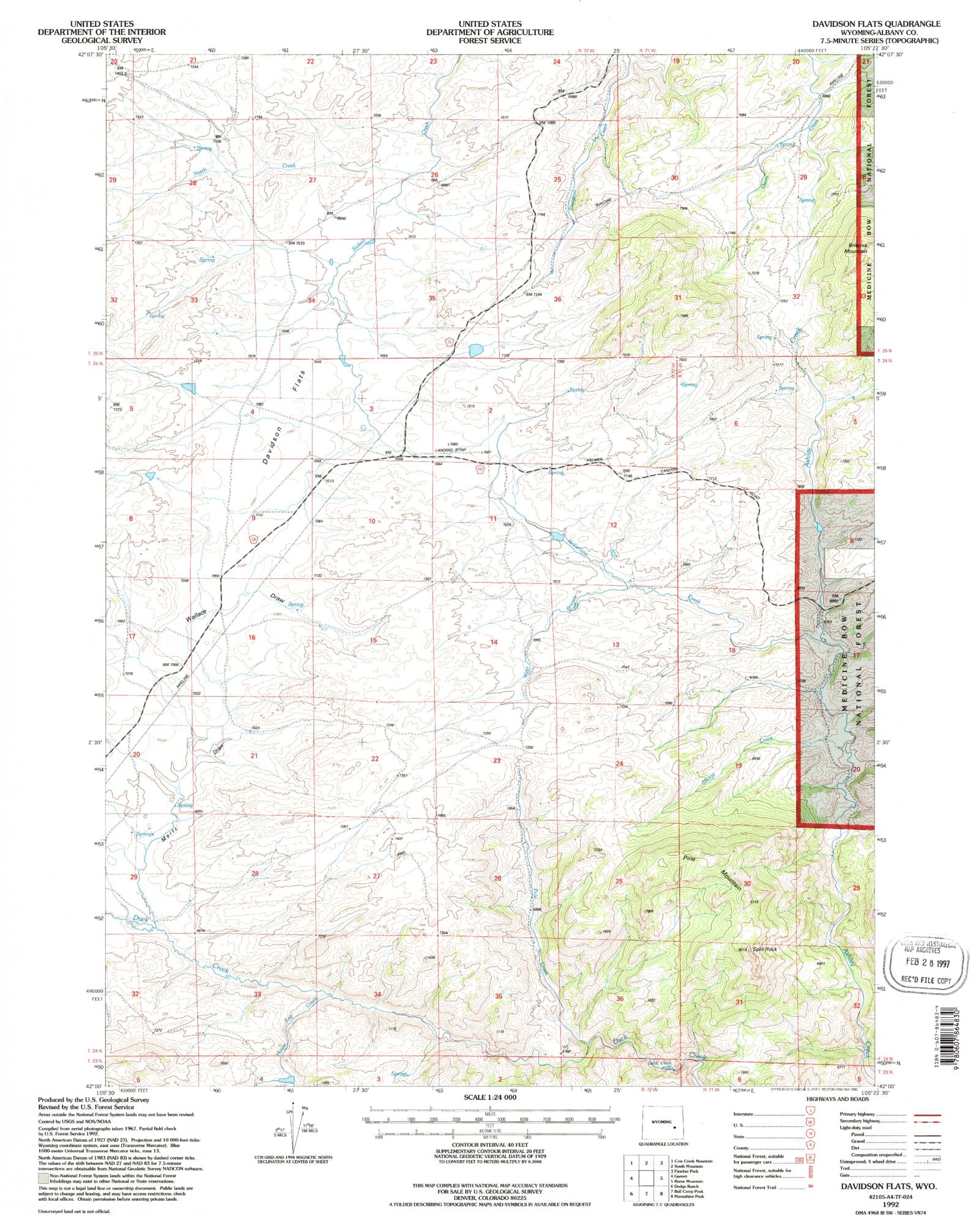 Classic USGS Davidson Flats Wyoming 7.5'x7.5' Topo Map – MyTopo Map Store