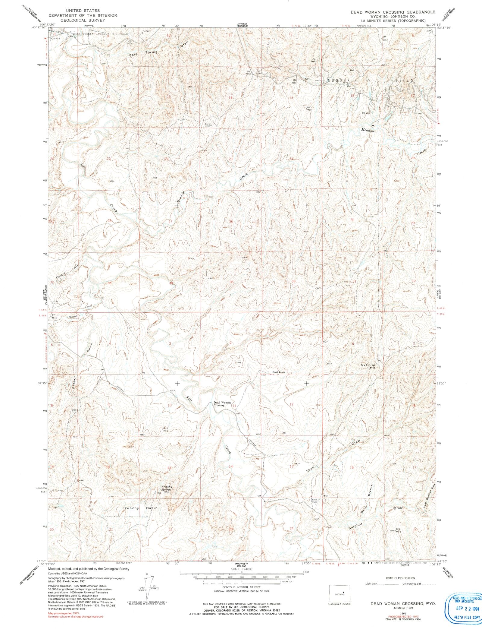 Classic USGS Dead Woman Crossing Wyoming 7.5'x7.5' Topo Map – MyTopo ...