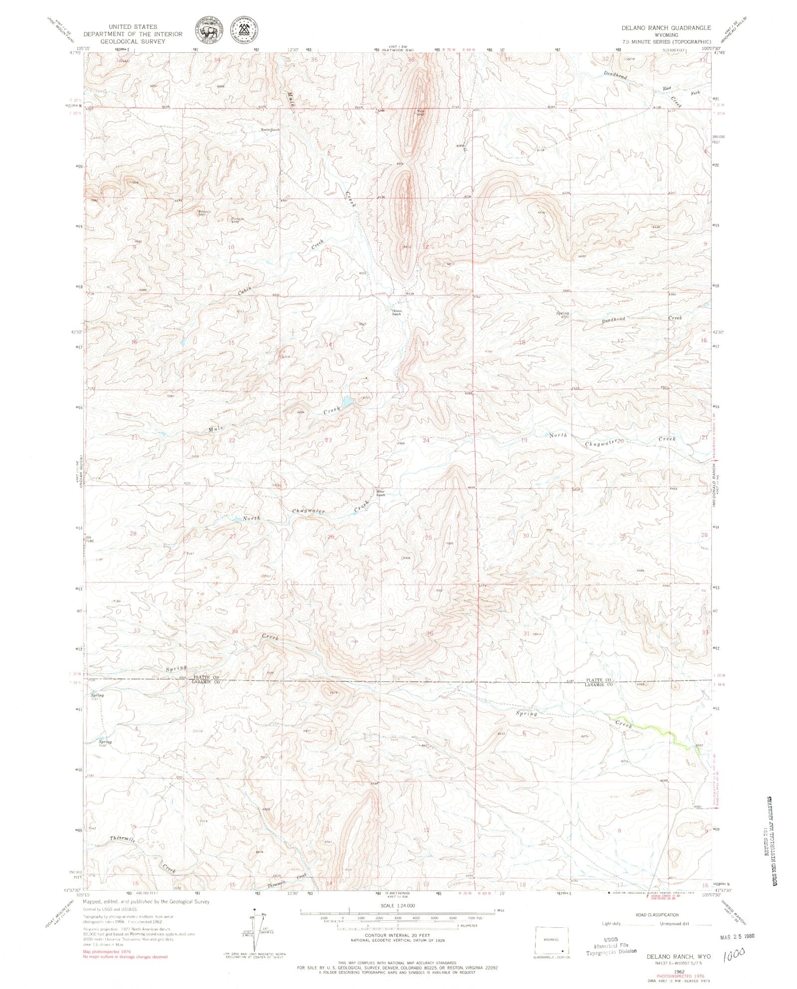 Classic USGS Delano Ranch Wyoming 7.5'x7.5' Topo Map – MyTopo Map Store