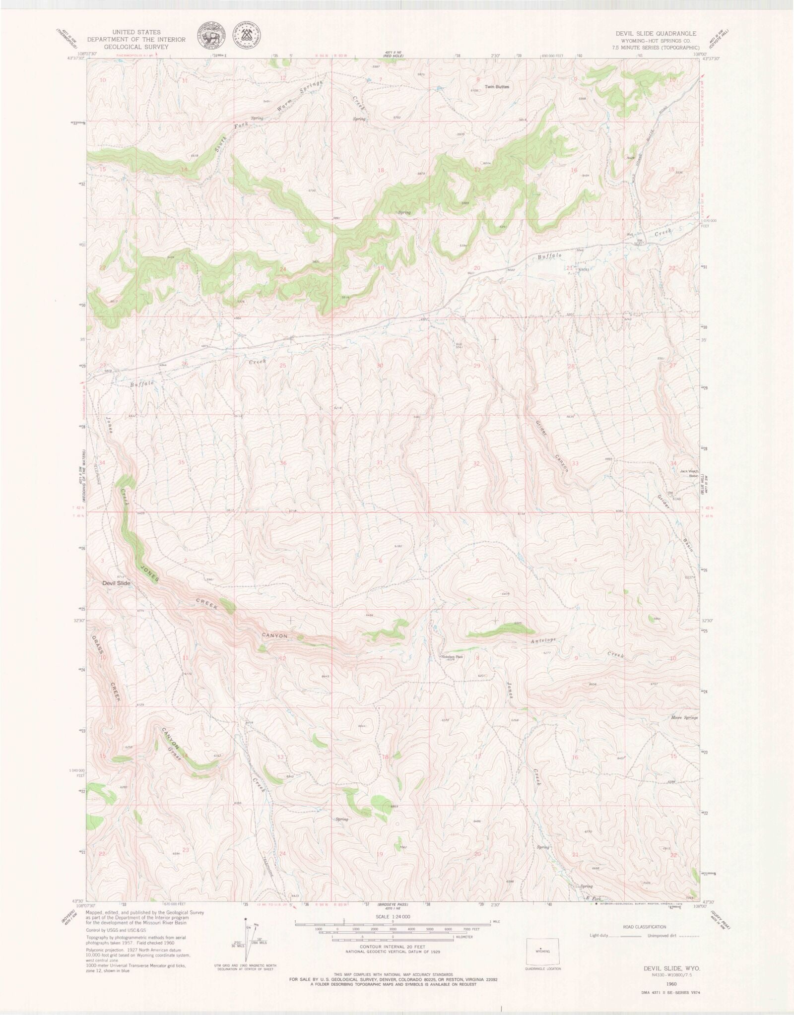 Classic USGS Devil Slide Wyoming 7.5'x7.5' Topo Map – MyTopo Map Store