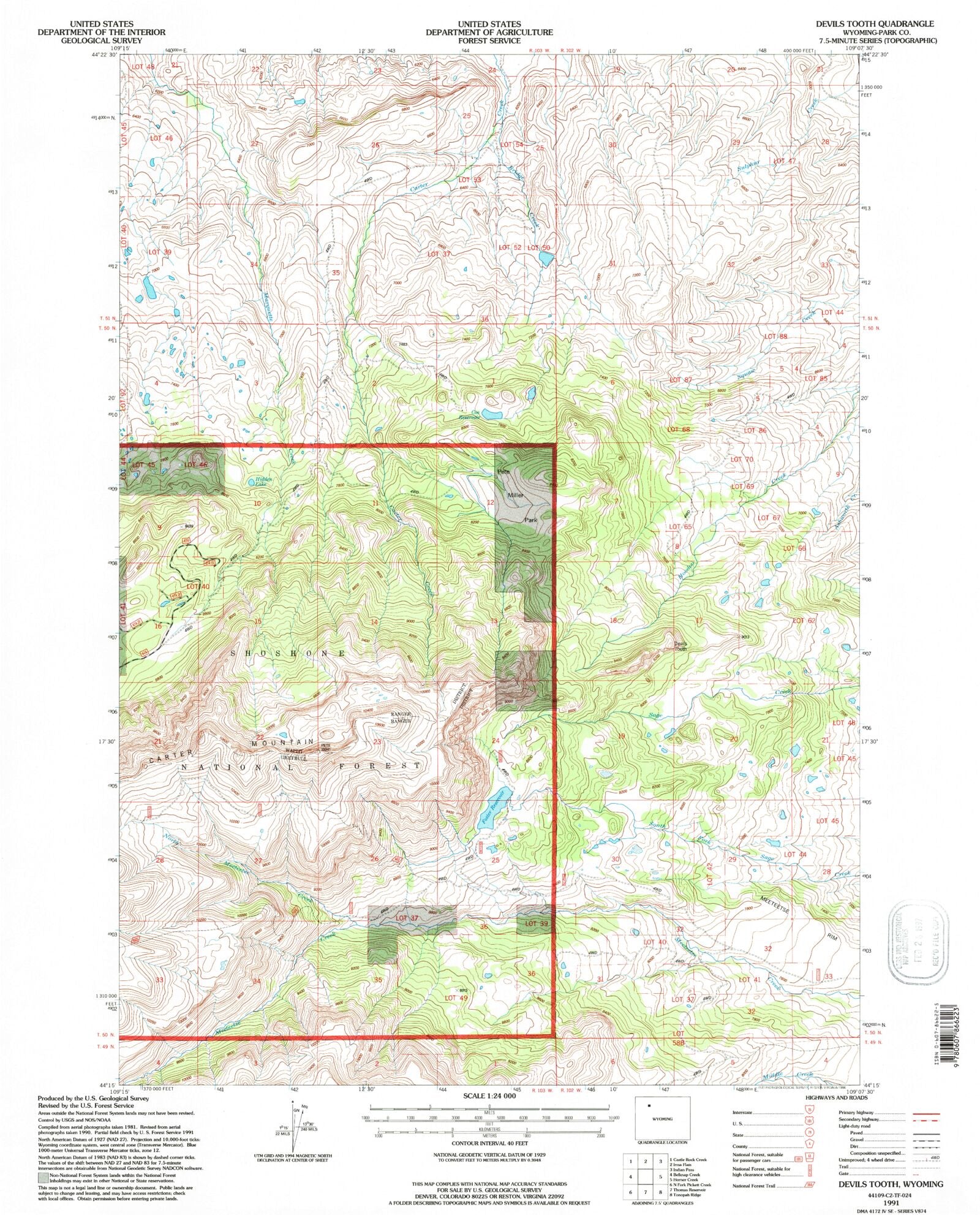 Classic USGS Devils Tooth Wyoming 7.5'x7.5' Topo Map – MyTopo Map Store
