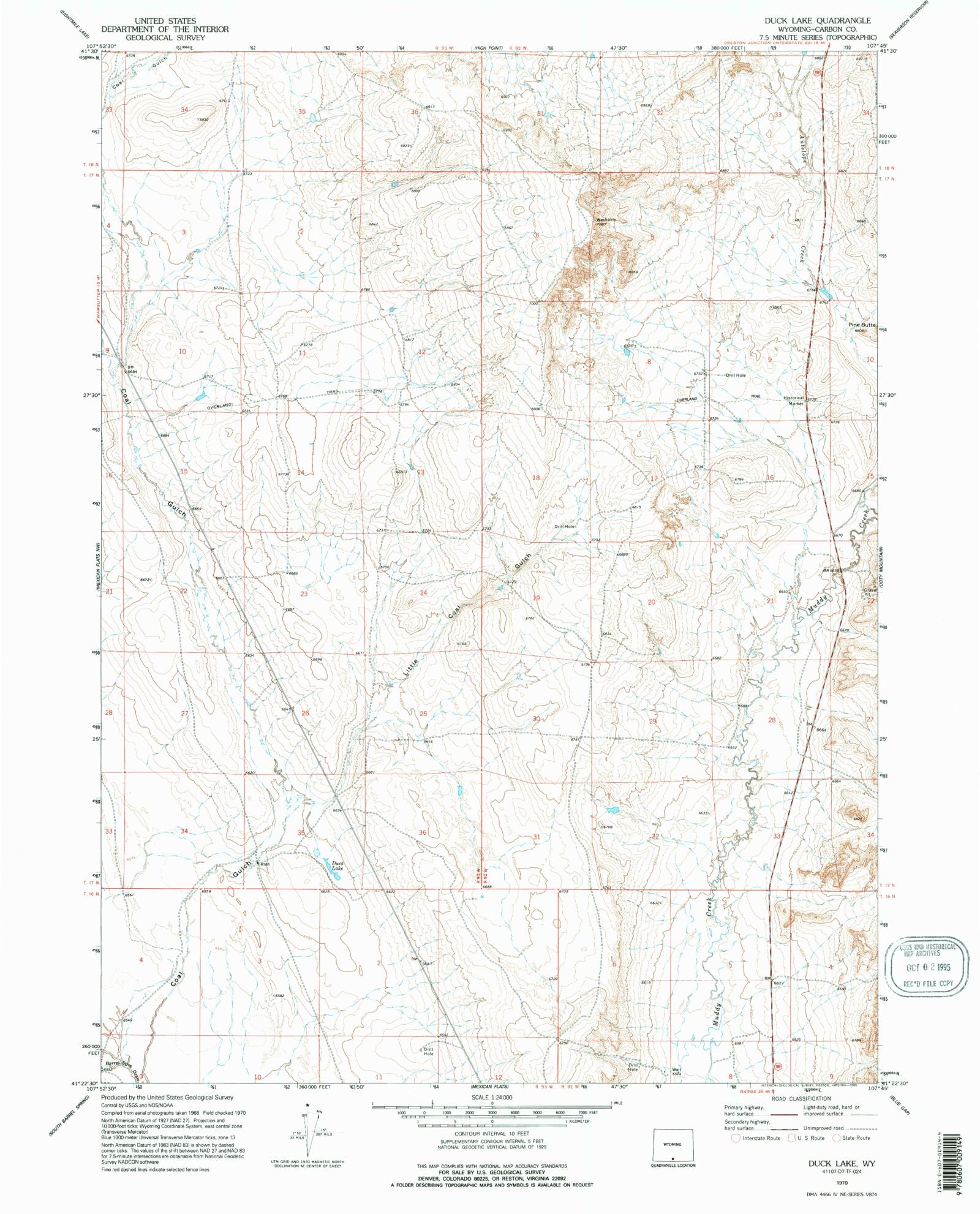 Classic USGS Duck Lake Wyoming 7.5'x7.5' Topo Map – MyTopo Map Store