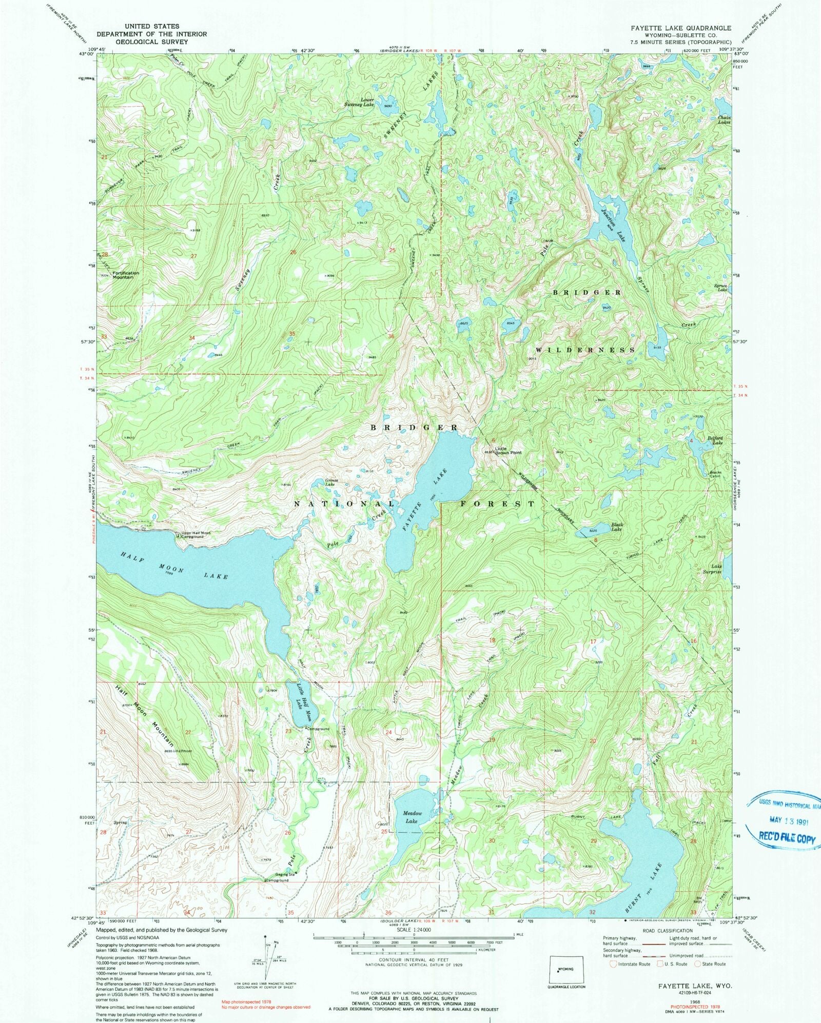 Classic USGS Fayette Lake Wyoming 7.5'x7.5' Topo Map – MyTopo Map Store