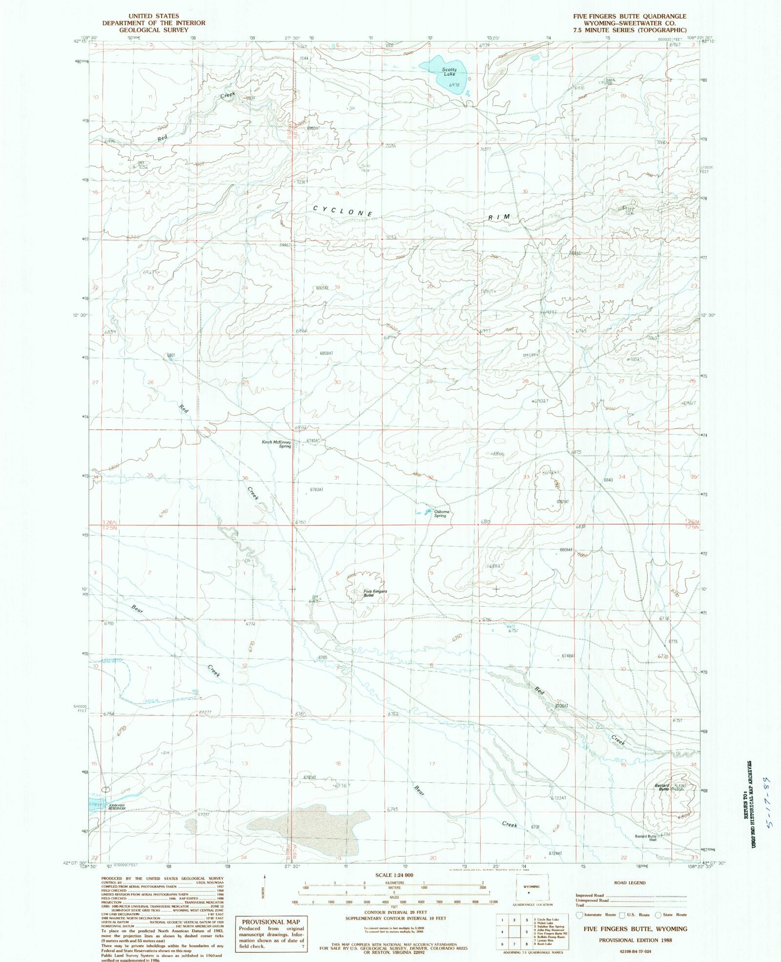 Classic USGS Five Fingers Butte Wyoming 7.5'x7.5' Topo Map – MyTopo Map ...