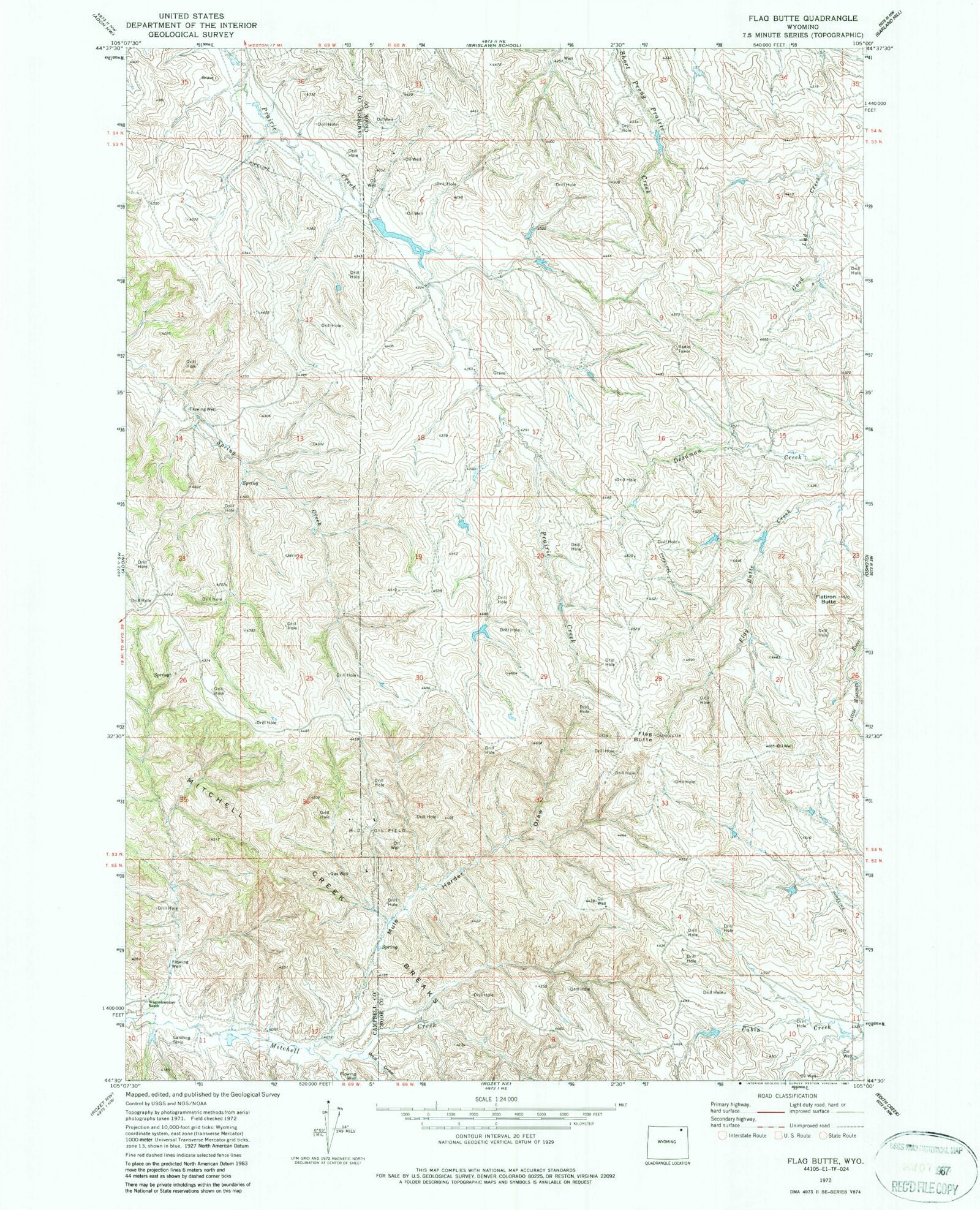 Classic USGS Flag Butte Wyoming 7.5'x7.5' Topo Map – MyTopo Map Store