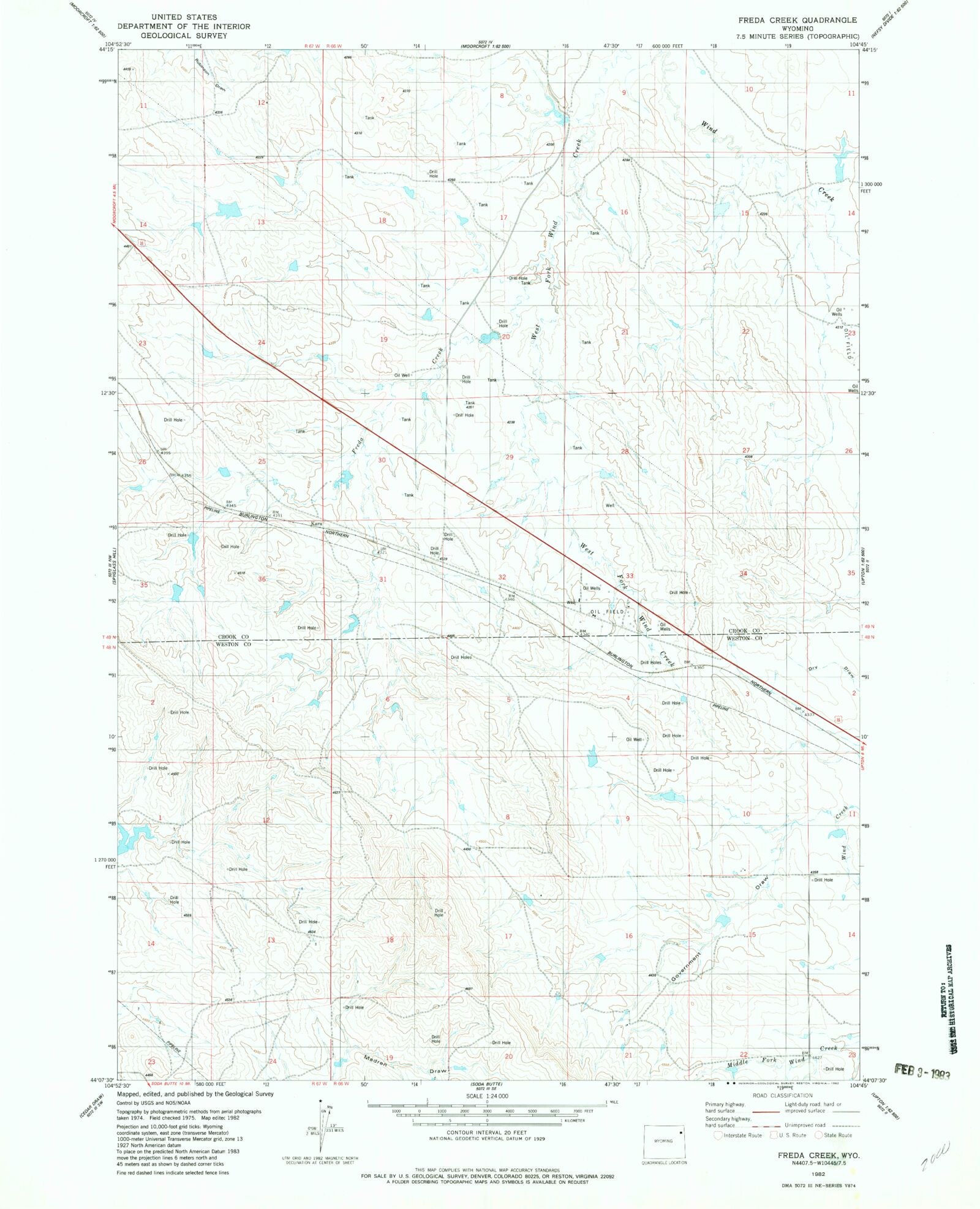 Classic USGS Freda Creek Wyoming 7.5'x7.5' Topo Map – MyTopo Map Store