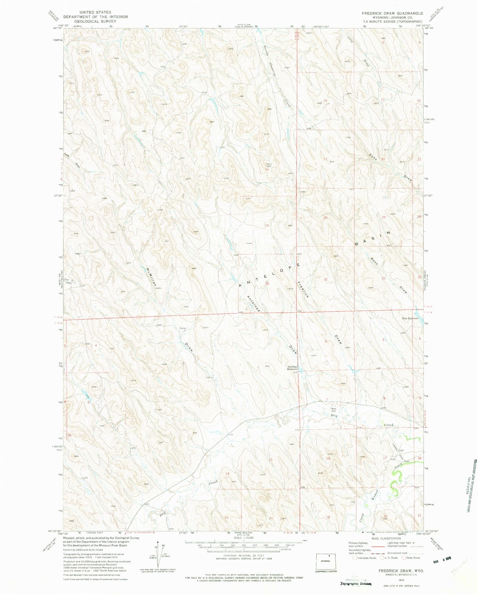 Classic USGS Fredrick Draw Wyoming 7.5'x7.5' Topo Map – MyTopo Map Store