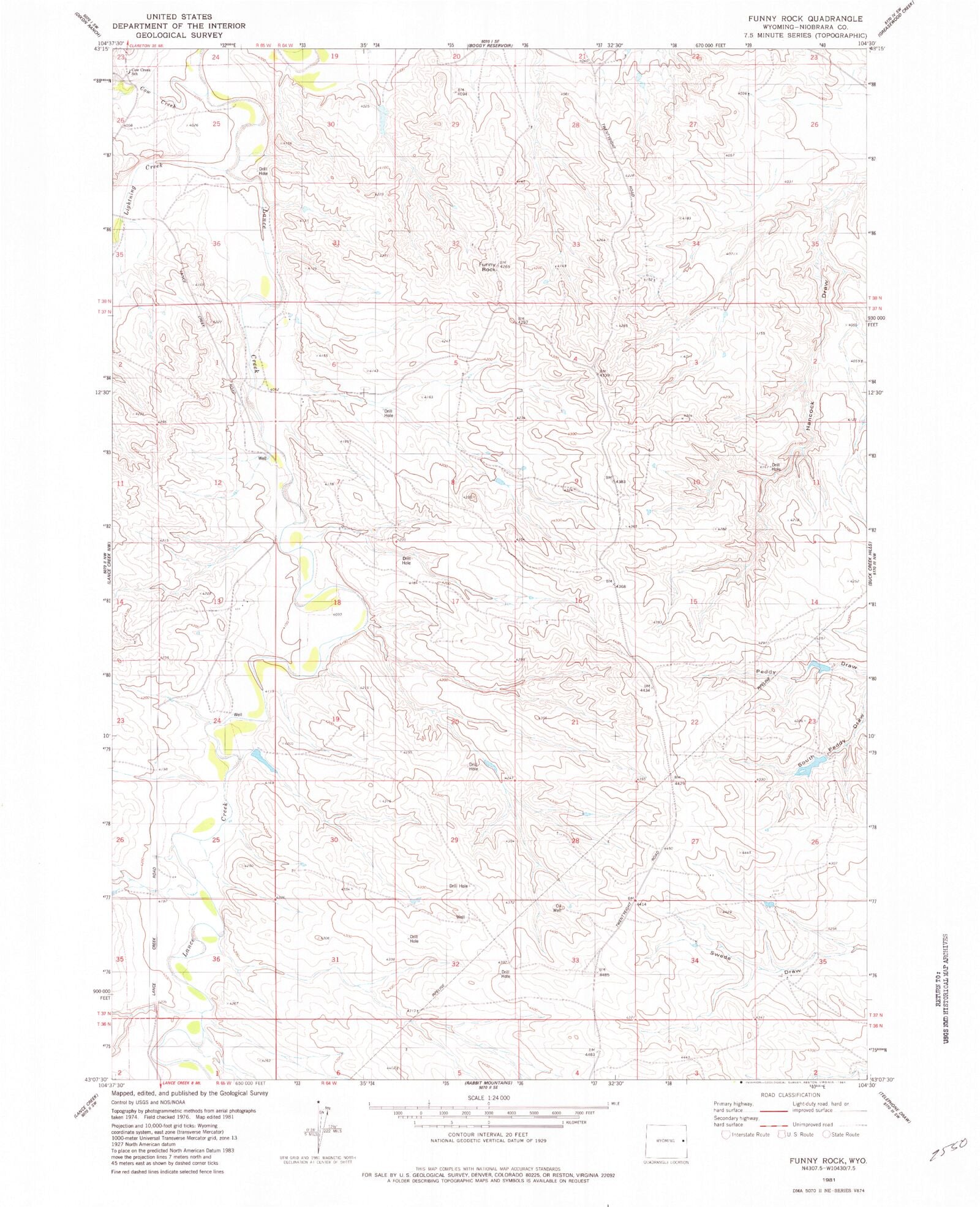 Classic USGS Funny Rock Wyoming 7.5'x7.5' Topo Map – MyTopo Map Store