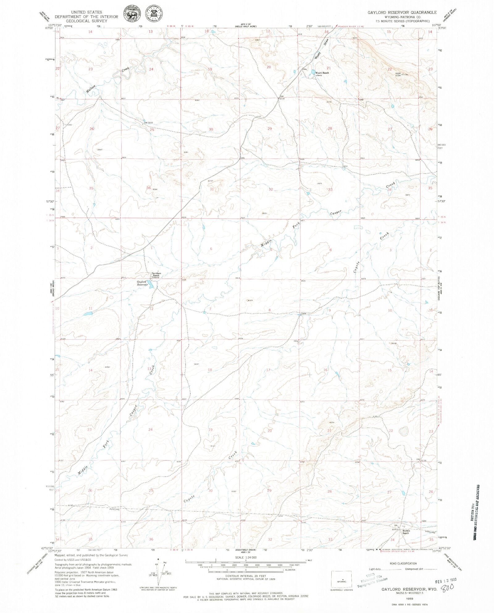 Classic USGS Gaylord Reservoir Wyoming 7.5'x7.5' Topo Map – MyTopo Map ...