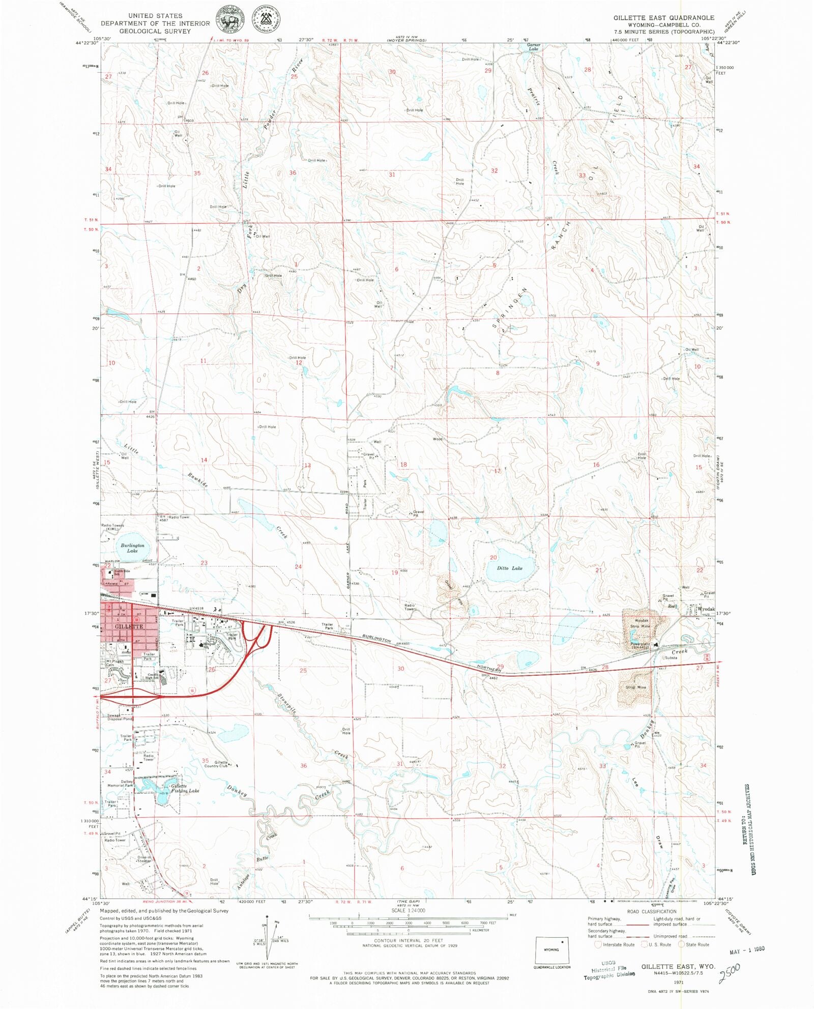 Classic USGS Gillette East Wyoming 7.5'x7.5' Topo Map – MyTopo Map Store