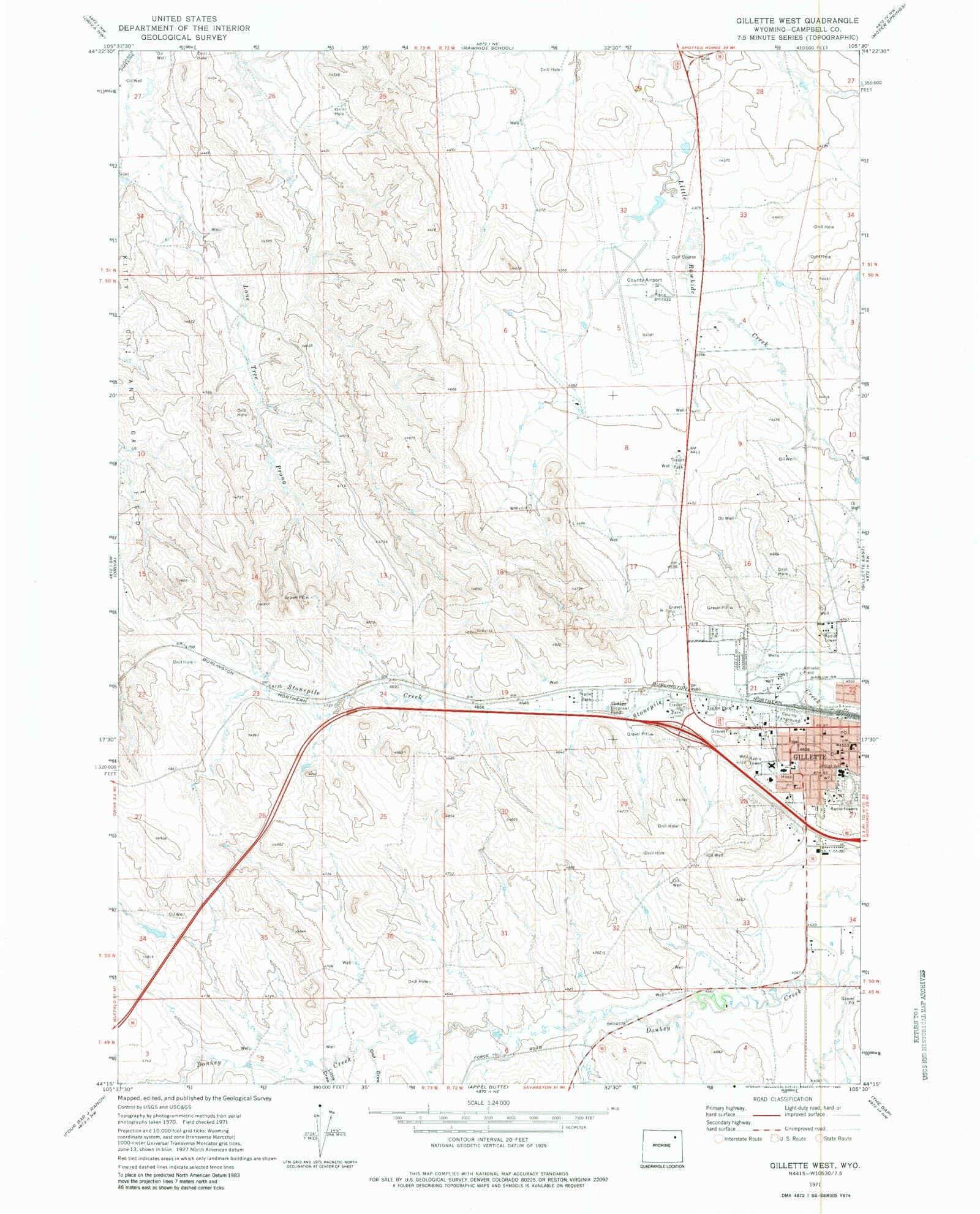 Classic USGS Gillette West Wyoming 7.5'x7.5' Topo Map – MyTopo Map Store