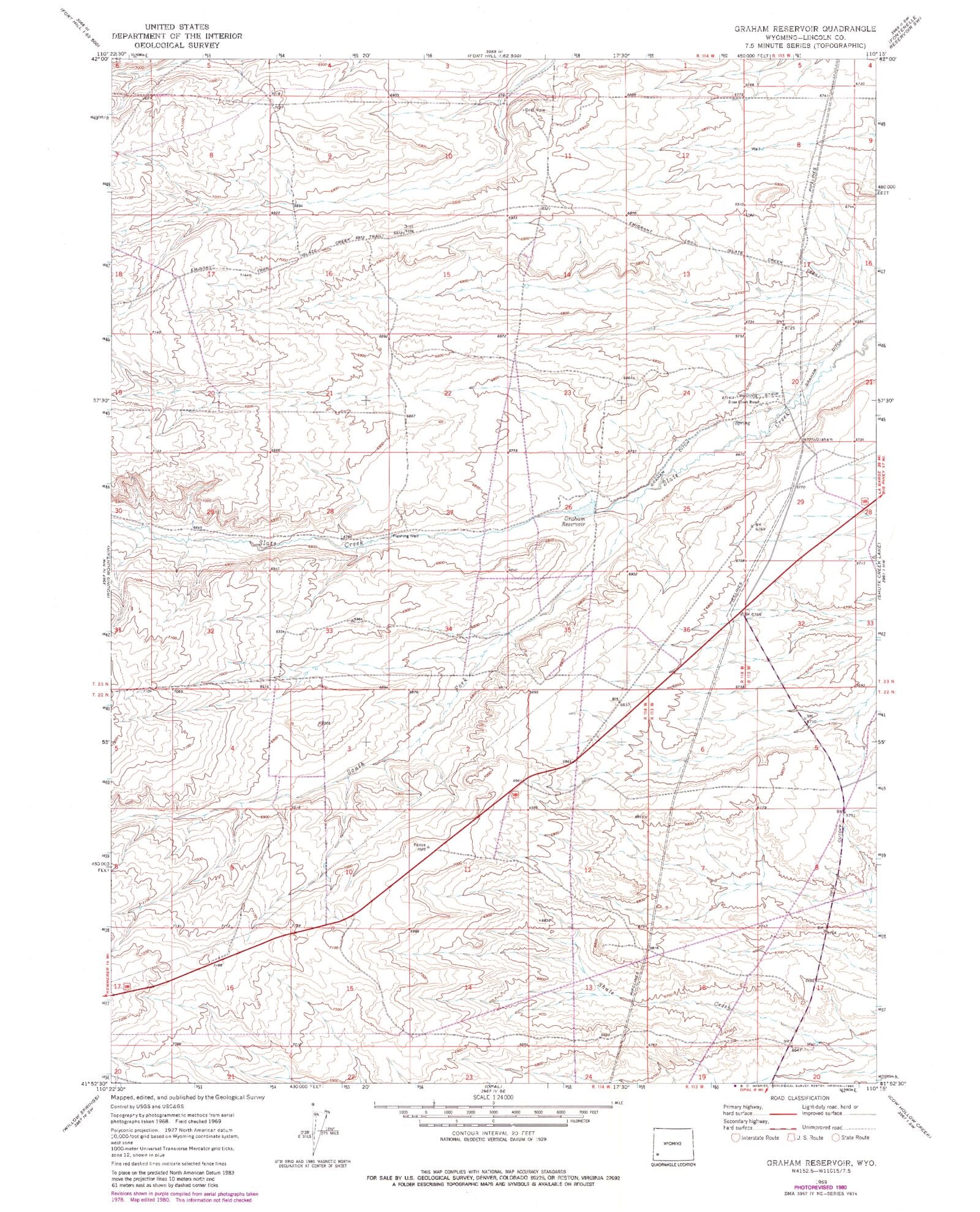 Classic USGS Graham Reservoir Wyoming 7.5'x7.5' Topo Map – MyTopo Map Store