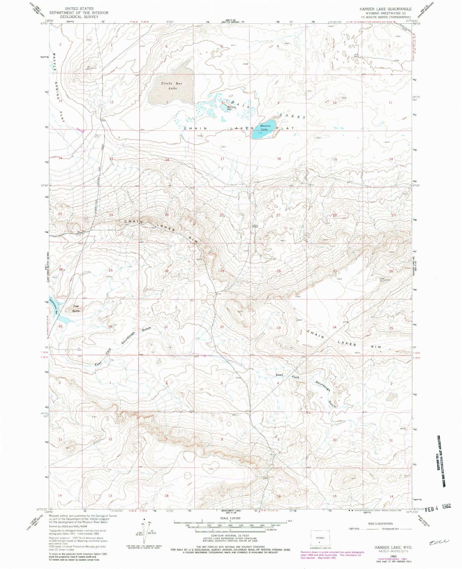 Classic USGS Hansen Lake Wyoming 7.5'x7.5' Topo Map – MyTopo Map Store