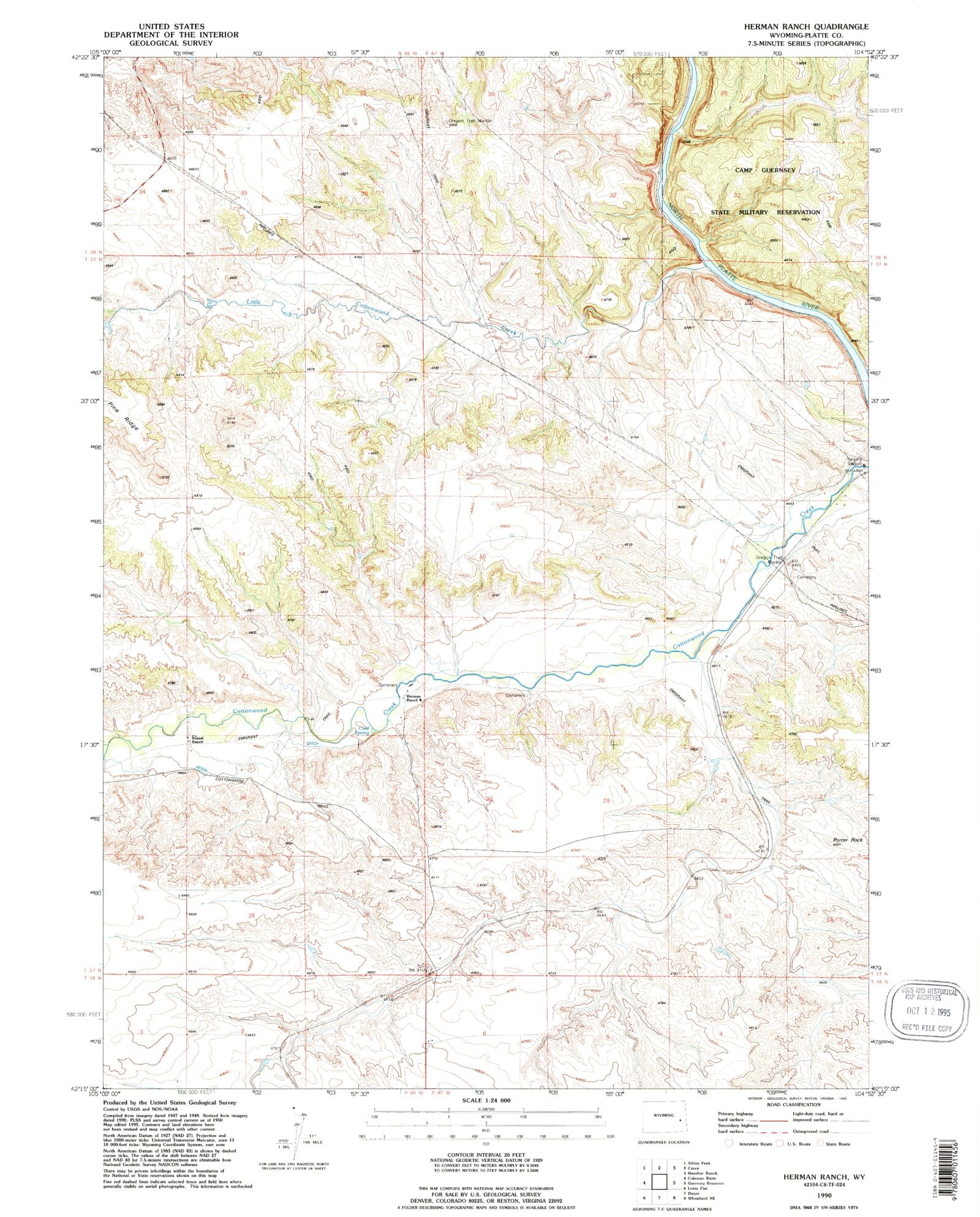Classic USGS Herman Ranch Wyoming 7.5'x7.5' Topo Map – MyTopo Map Store