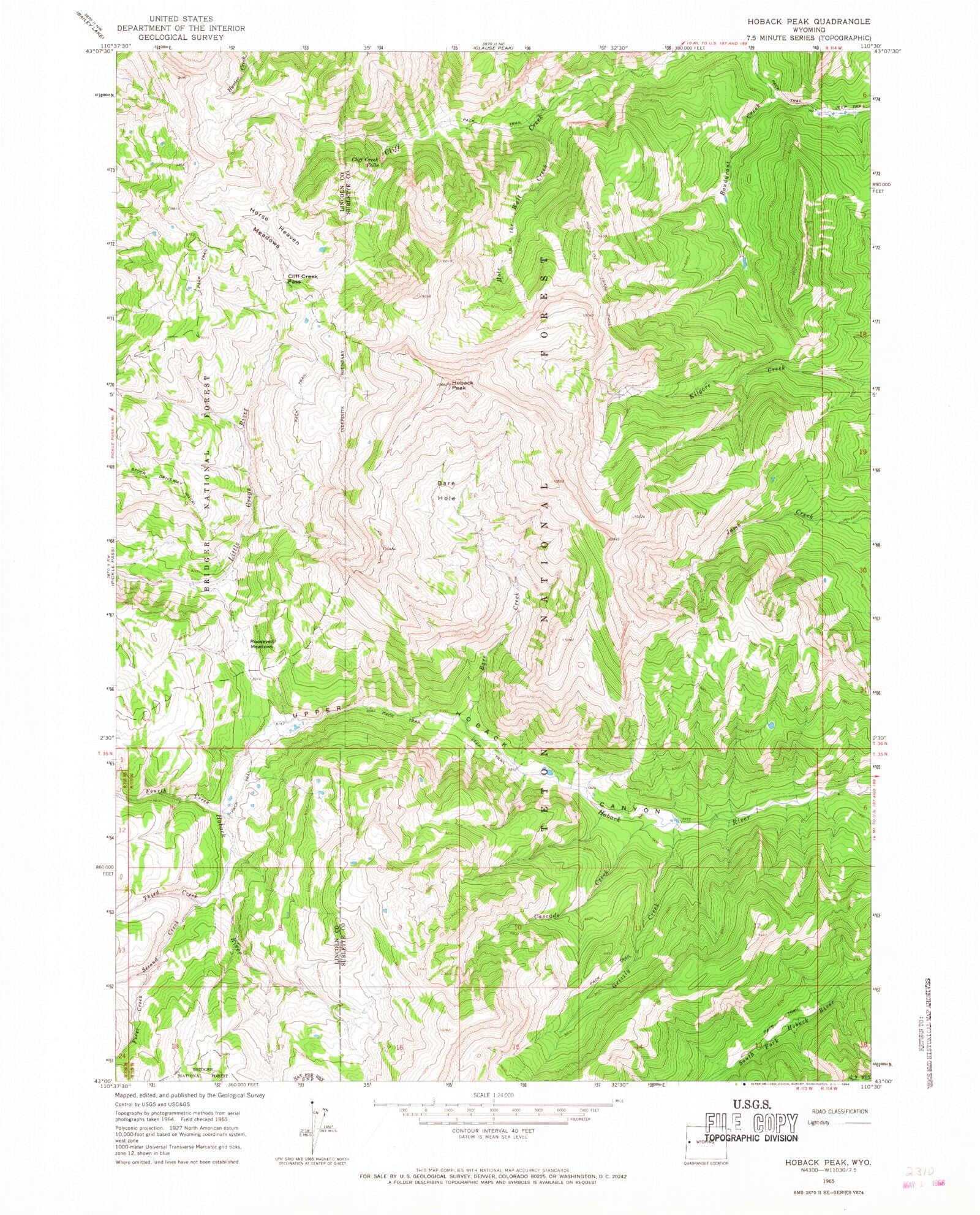 USGS Classic Hoback Peak Wyoming 7.5'x7.5' Topo Map – MyTopo Map Store