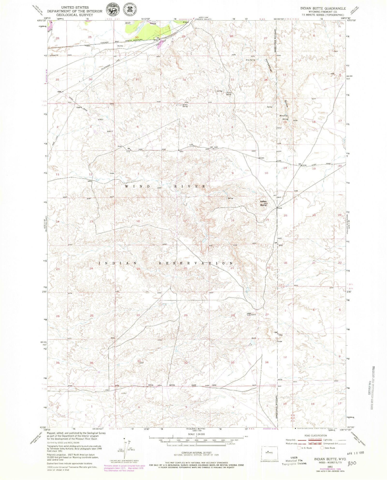 Classic USGS Indian Butte Wyoming 7.5'x7.5' Topo Map – MyTopo Map Store