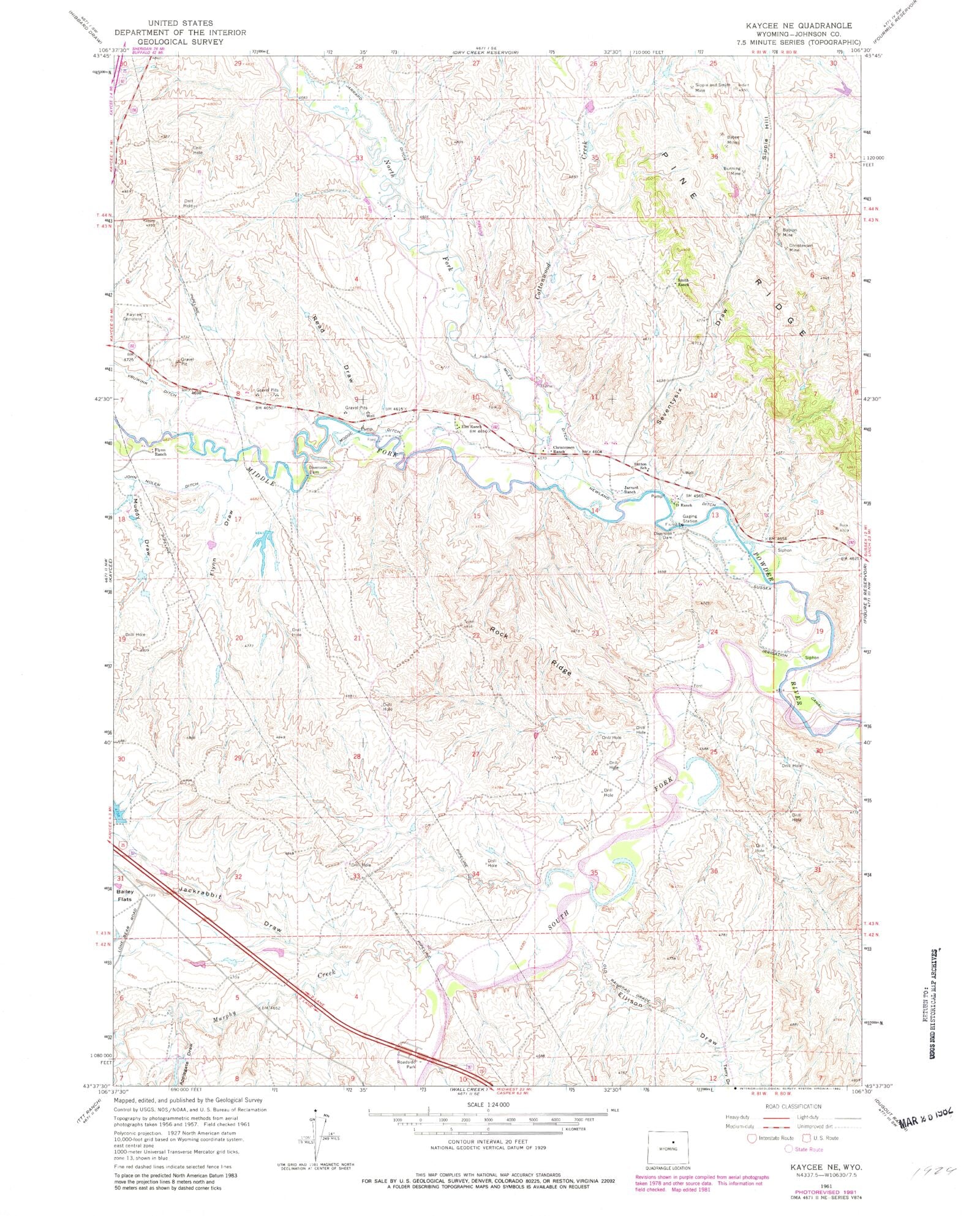 Classic USGS Kaycee NE Wyoming 7.5'x7.5' Topo Map – MyTopo Map Store