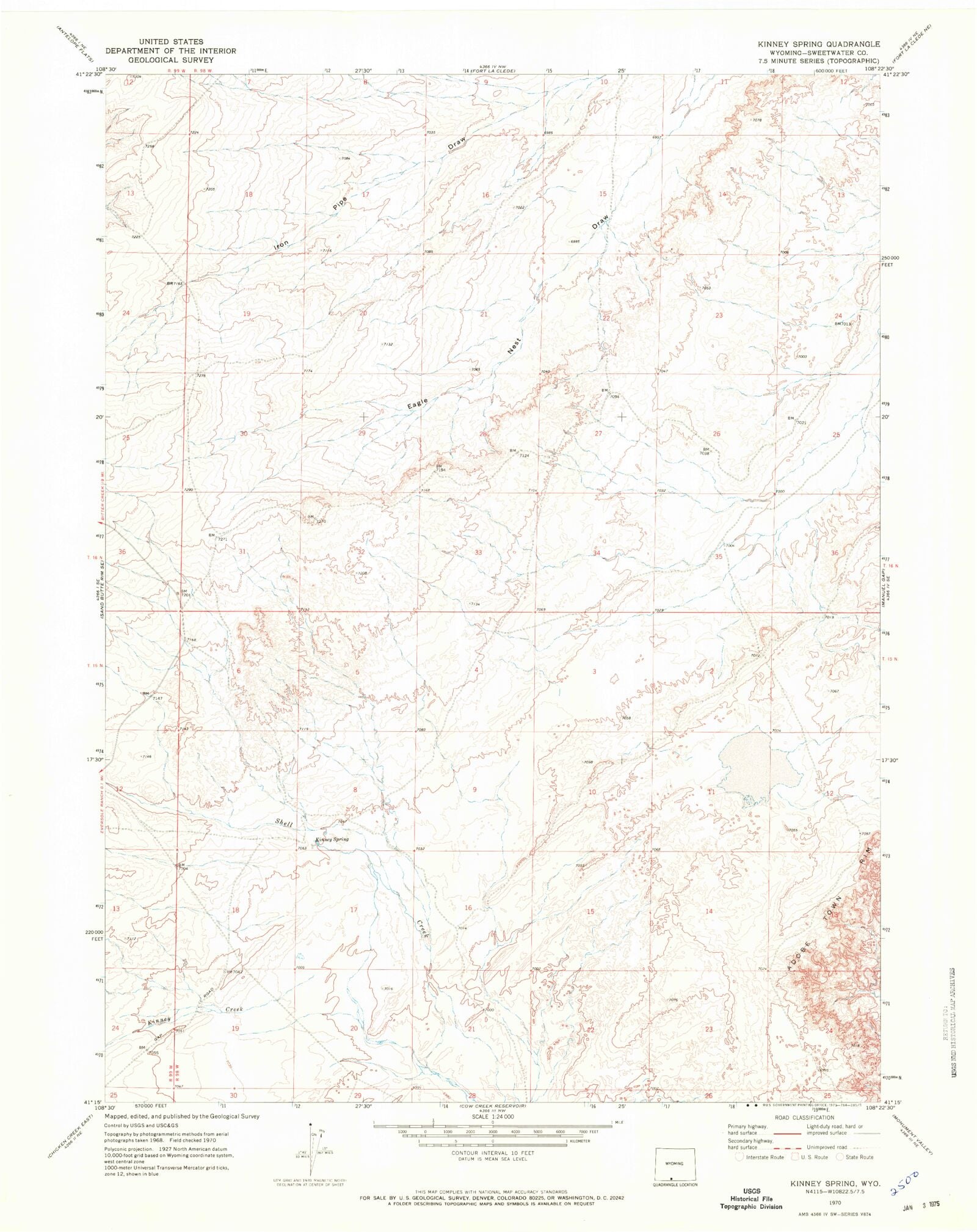 Classic USGS Kinney Spring Wyoming 7.5'x7.5' Topo Map – MyTopo Map Store