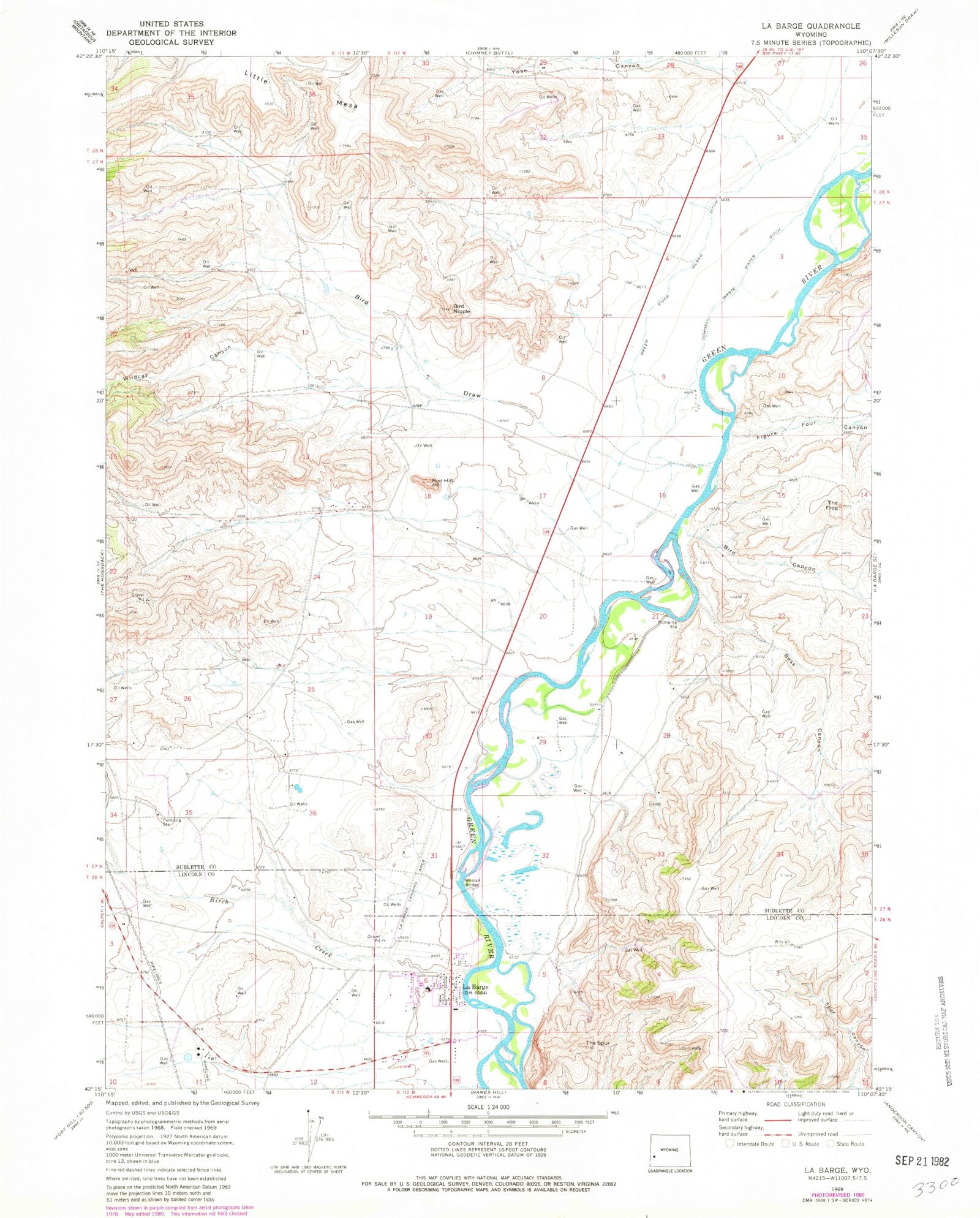 Classic USGS La Barge Wyoming 7.5'x7.5' Topo Map – MyTopo Map Store